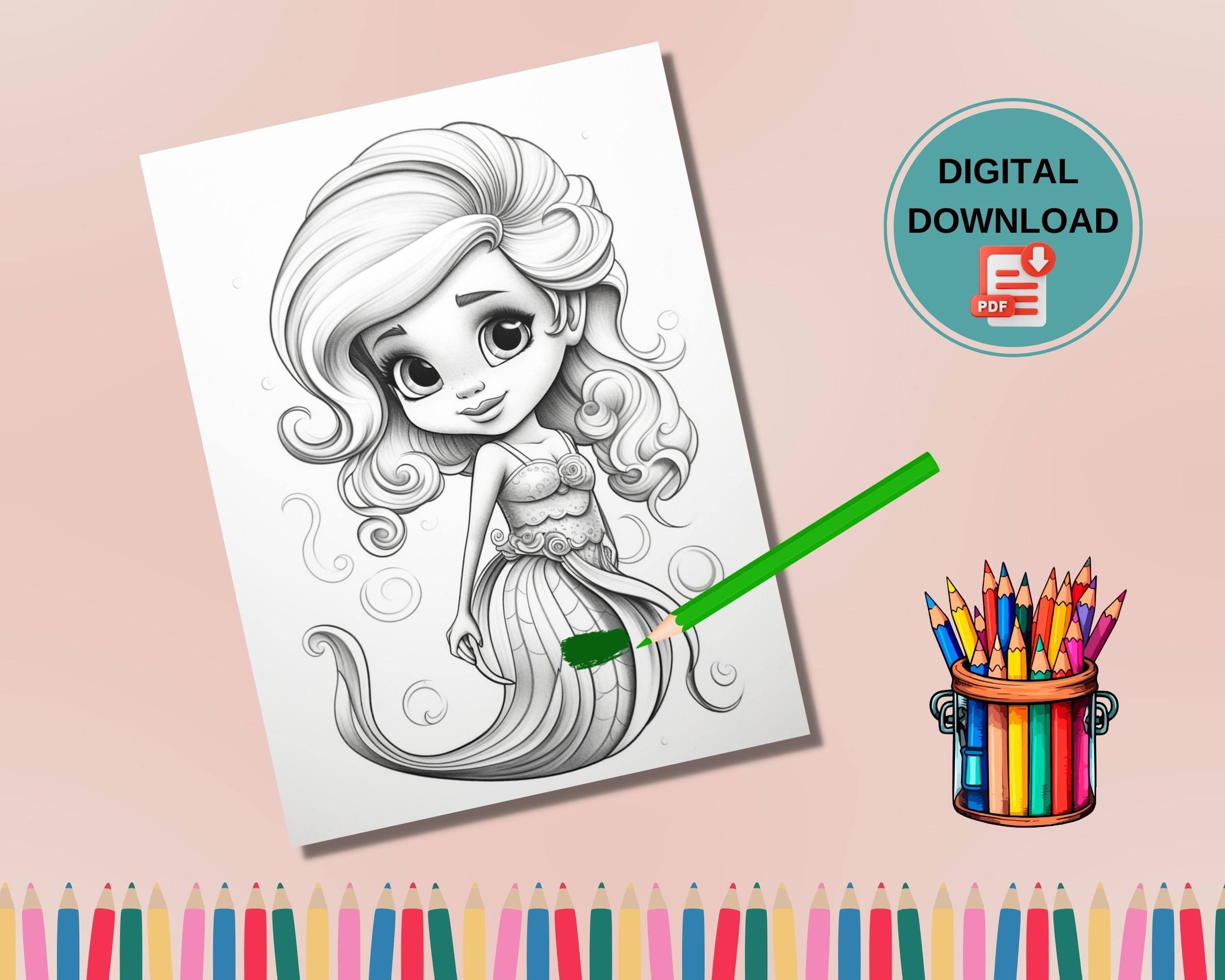 32 Cute Mermaid Coloring Pages - Adult and Kids Coloring Book, Mermaid ...