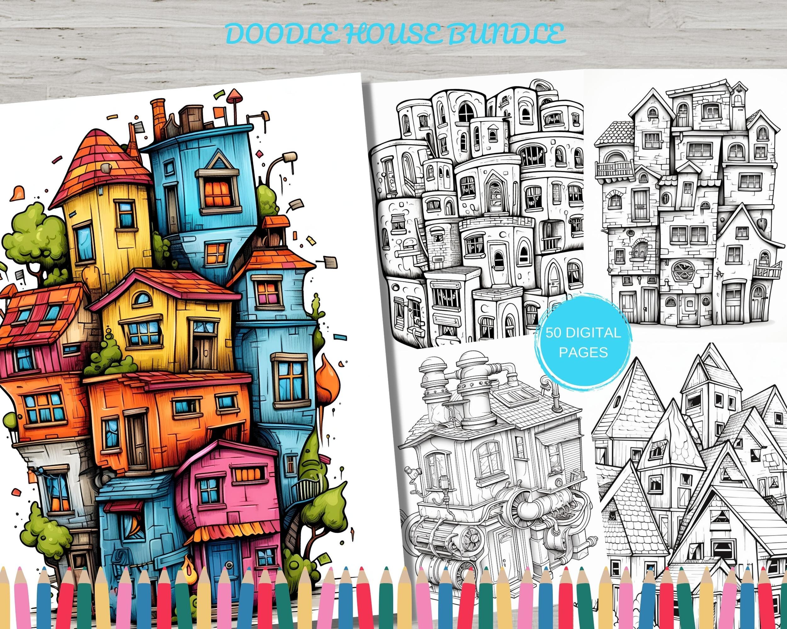 50 Doodle House Coloring Pages Unique Architectural Coloring - Etsy