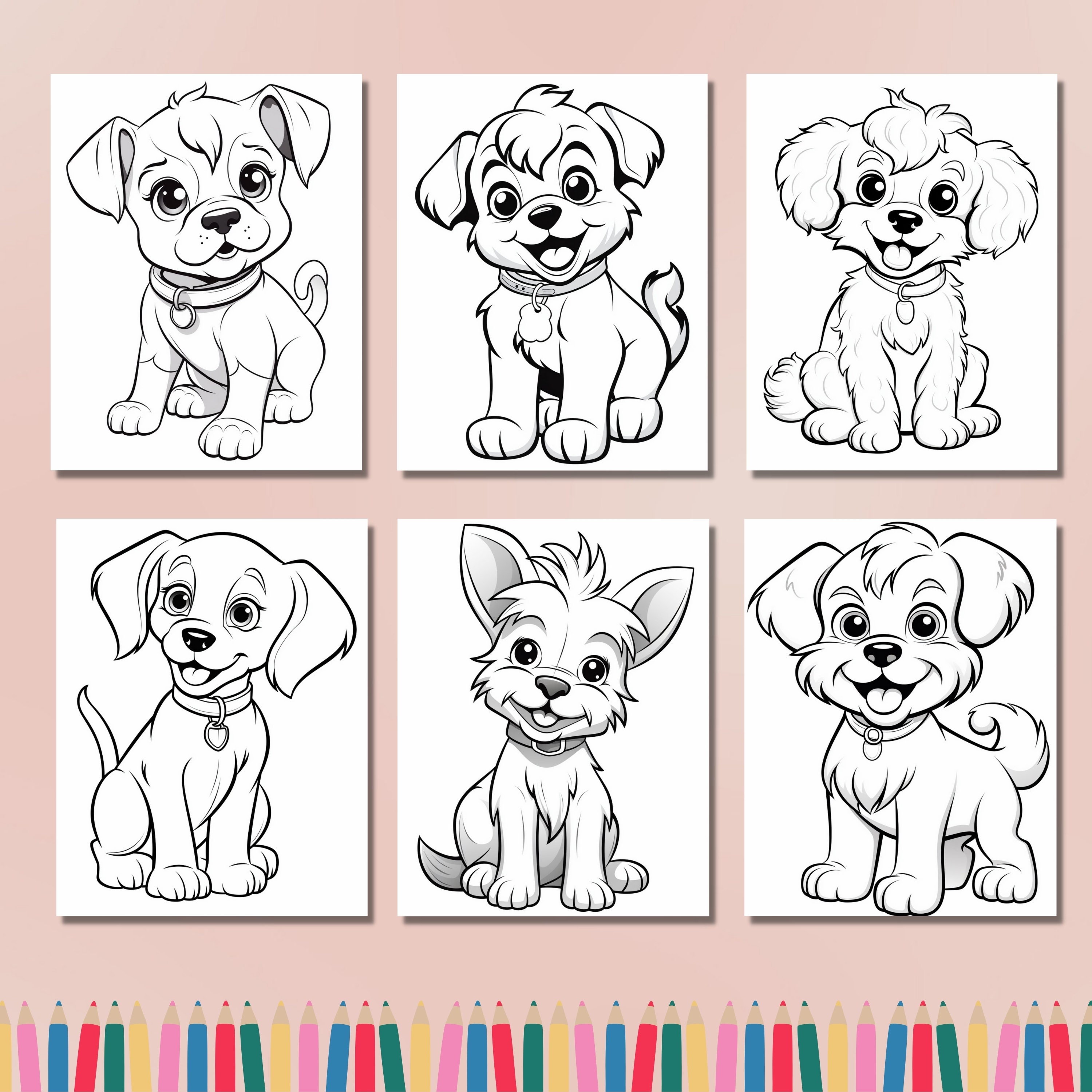 30 Easy Dog Coloring Pages for Kids Toddlers Kawaii Animal Preschoolers ...
