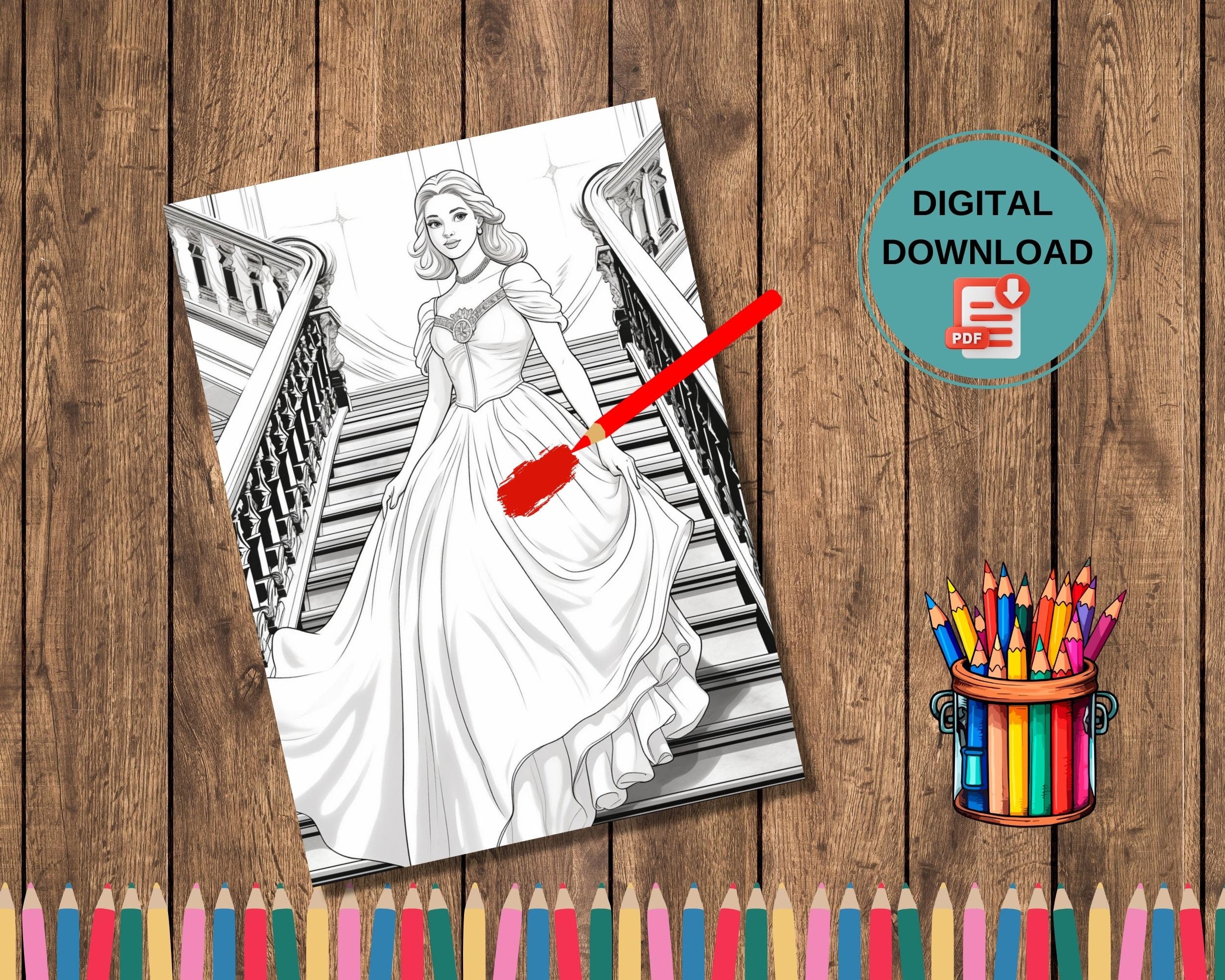42 Princess Coloring Pages, Adults + Kids - Instant Download Fairy ...