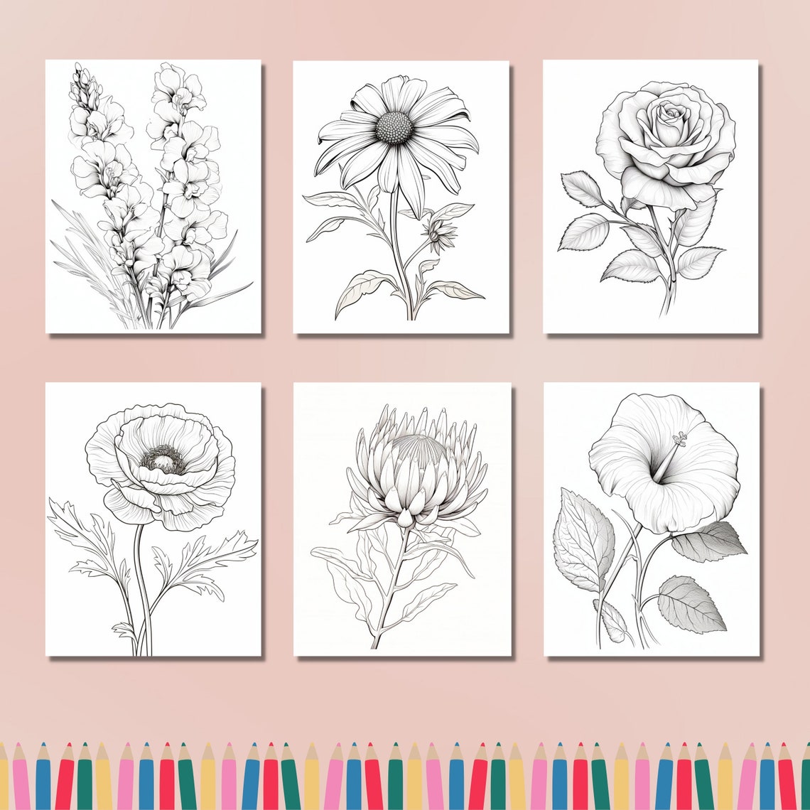 100 Botanical Flowers Coloring Book Pages, Blooming, Adults and Kids ...