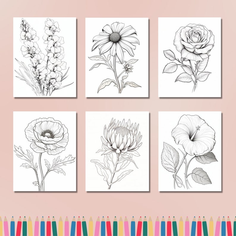100 Botanical Flowers Coloring Book Pages, Blooming, Adults and Kids ...