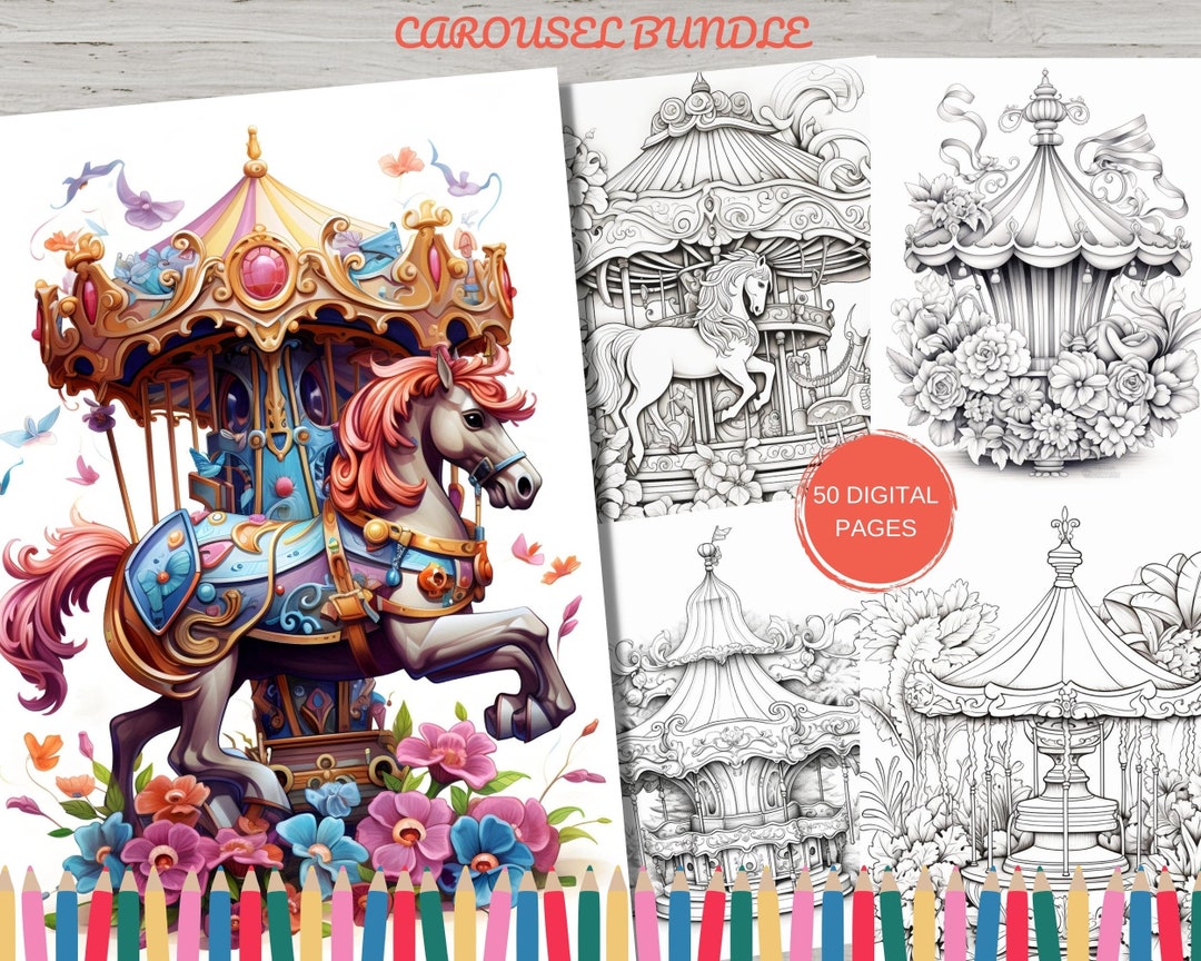 50 Bloming Carousel Coloring Book Pages Carousel Horse Coloring Sheets ...