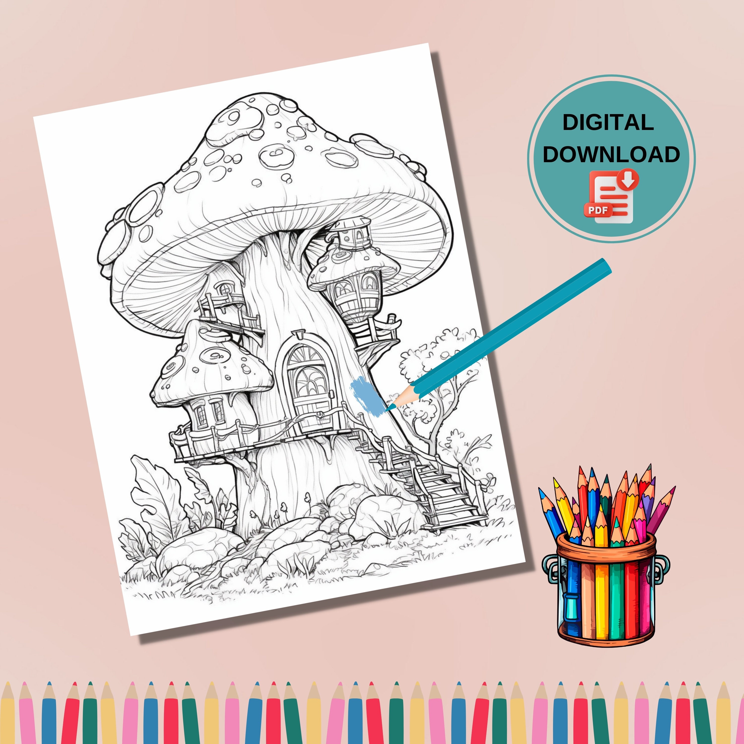 30 Mushroom Houses Coloring Page , Blooming Mushrooms, Coloring Book ...