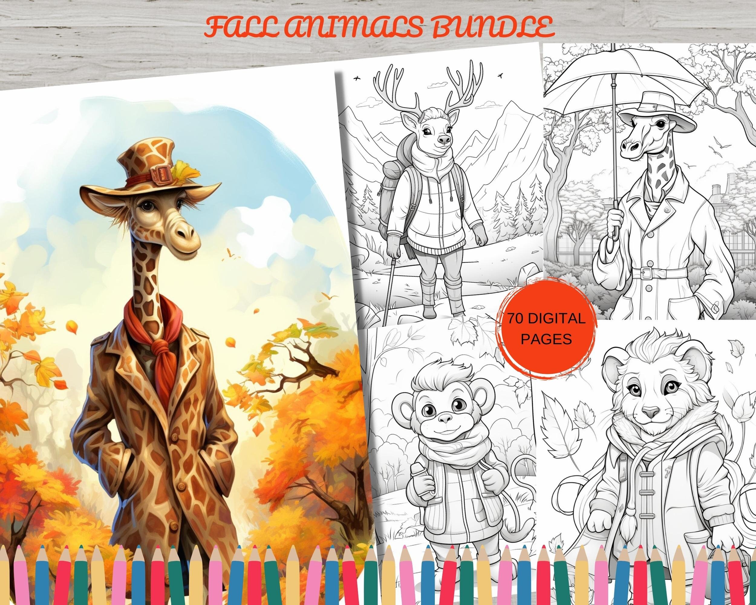 70 Fall Animals Coloring Book, Printable Fall Coloring Pages , Autumn ...