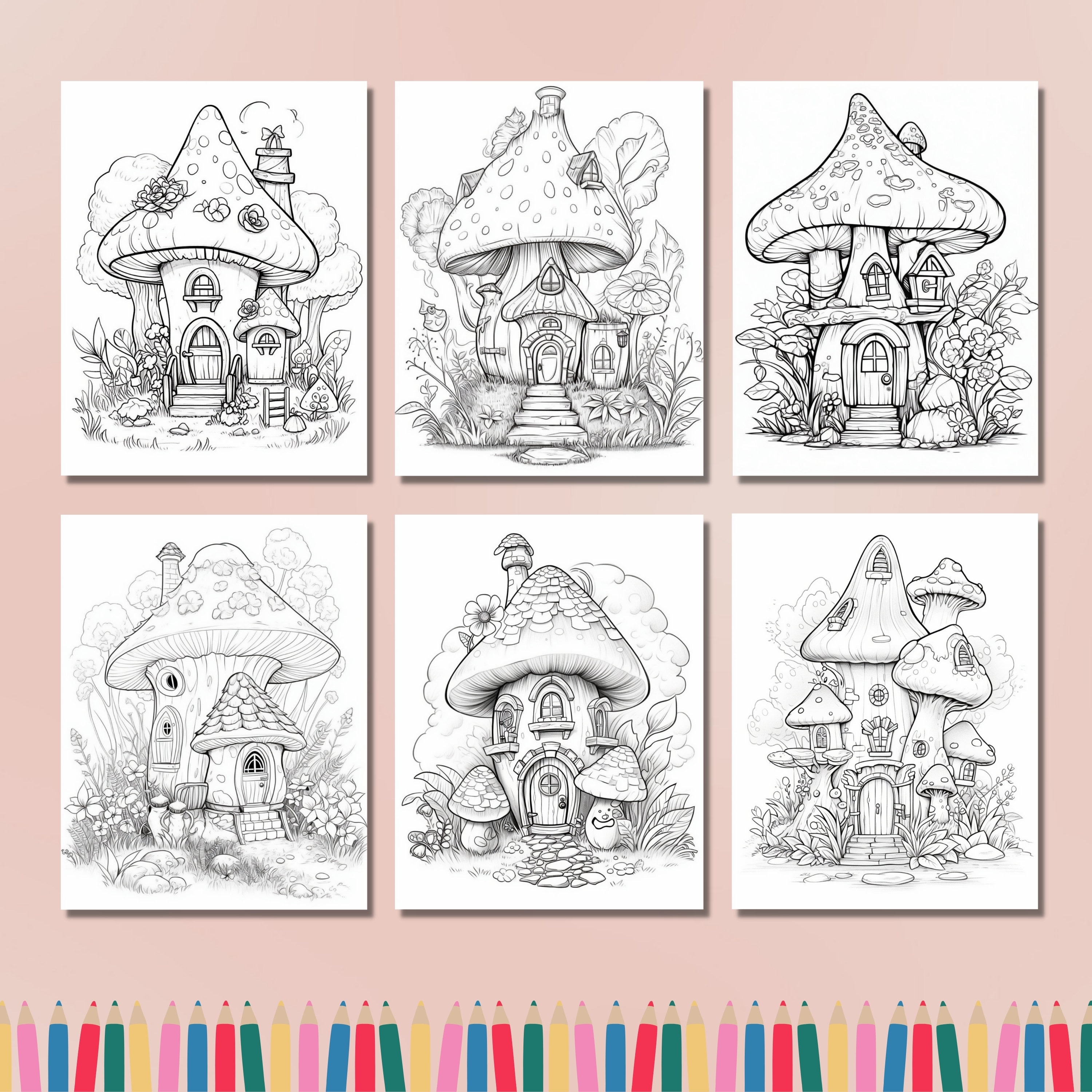 30 Mushroom Houses Coloring Page , Blooming Mushrooms, Coloring Book ...