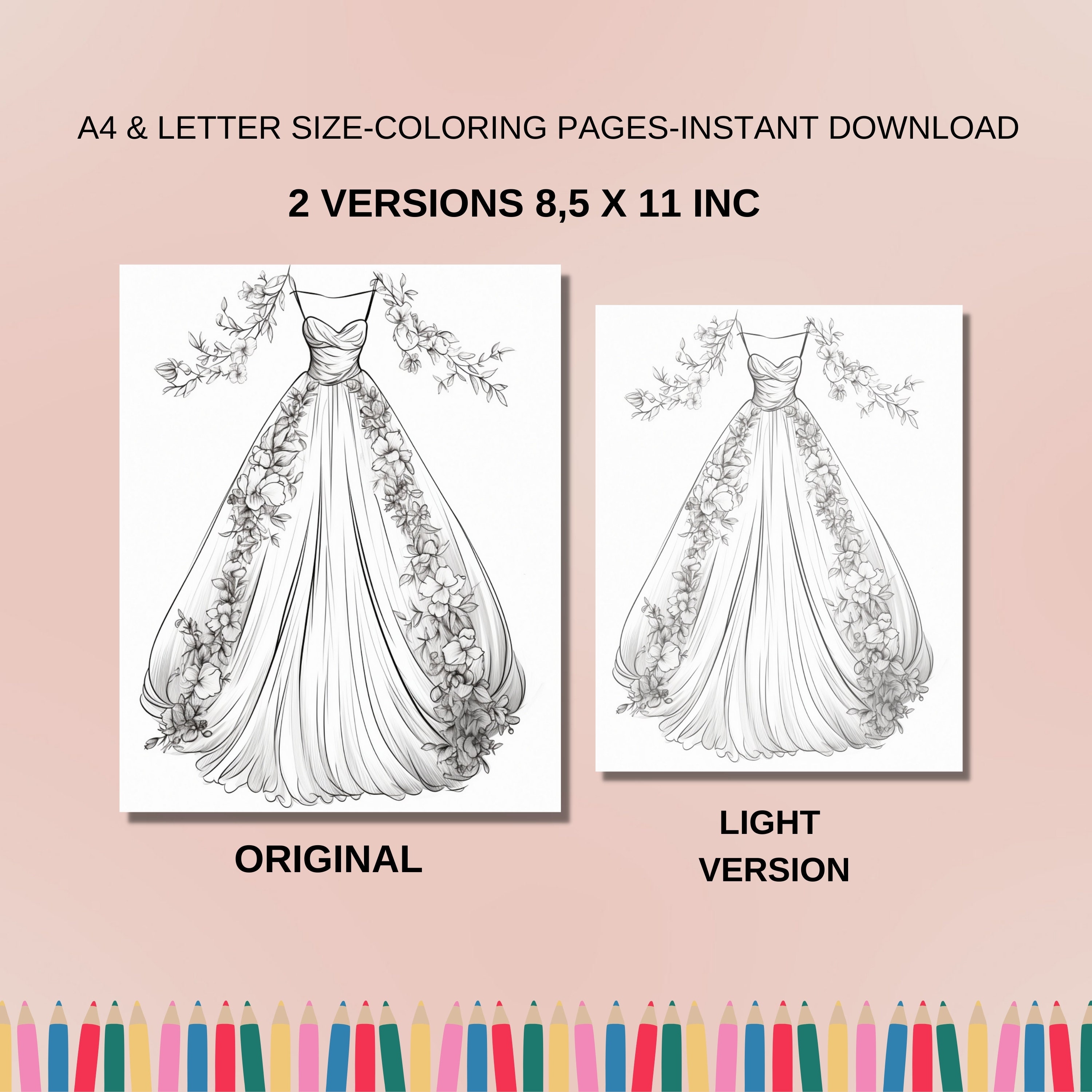 72 Flower Wedding Dress Coloring Pages, Floral Dress Coloring Book ...