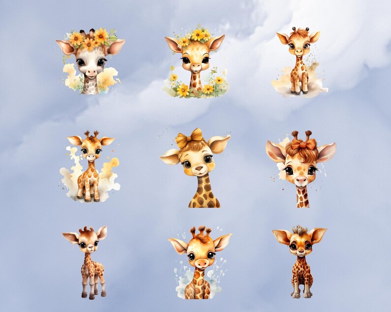 28 Watercolor Cute Baby Giraffe Clipart, Baby Giraffe PNG, Clip Art for ...