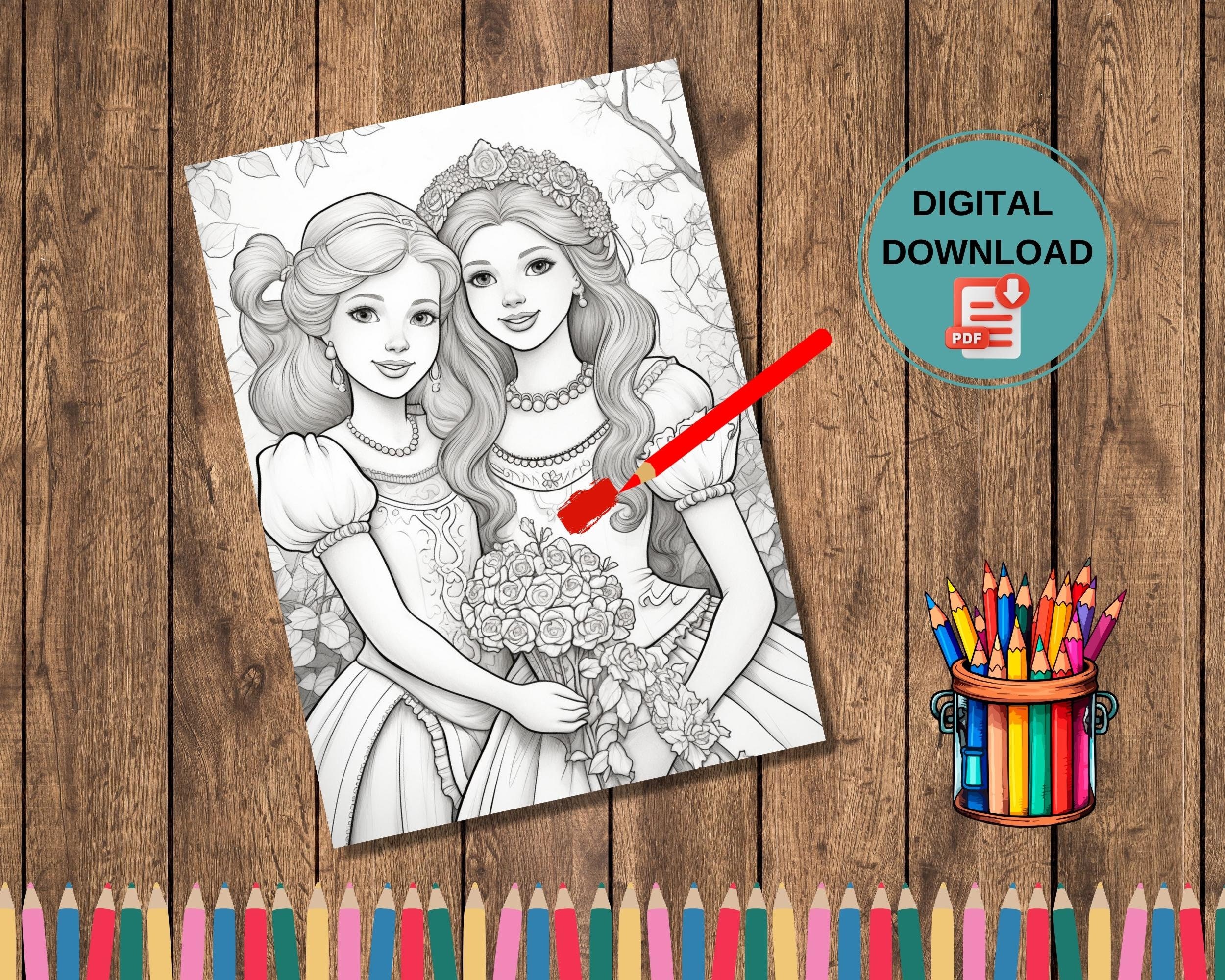 42 Princess Coloring Pages, Adults + Kids - Instant Download Fairy ...