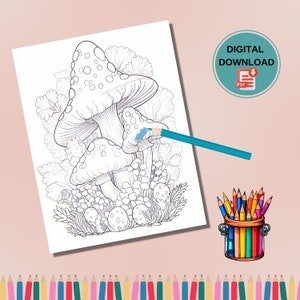35 Blooming Mushrooms Coloring Book Pages, Fantasy Floral, Mushroom ...