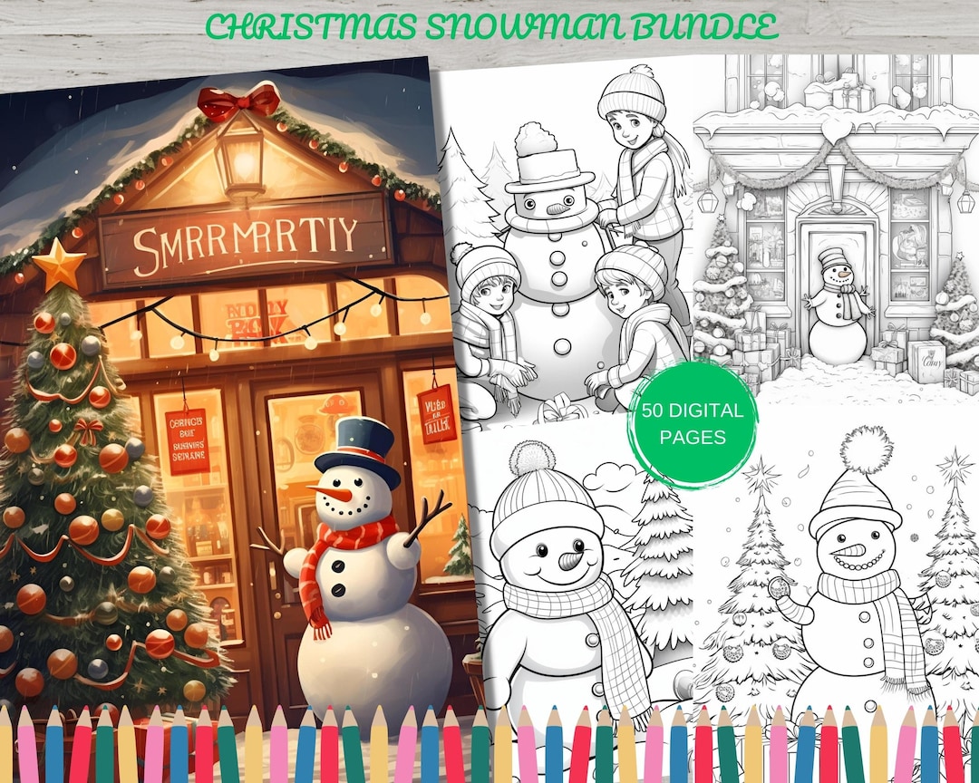 50 Christmas Snowman Coloring Book, Printable Xmas Noel Holiday ...