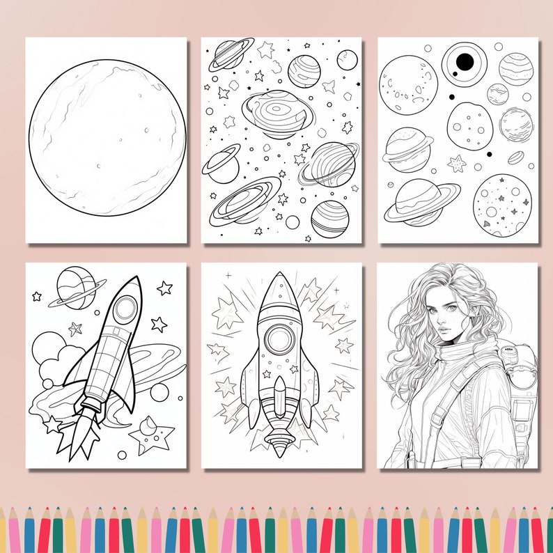25 Space Coloring Pages for Adults and Kids, Planets Coloring Book ...