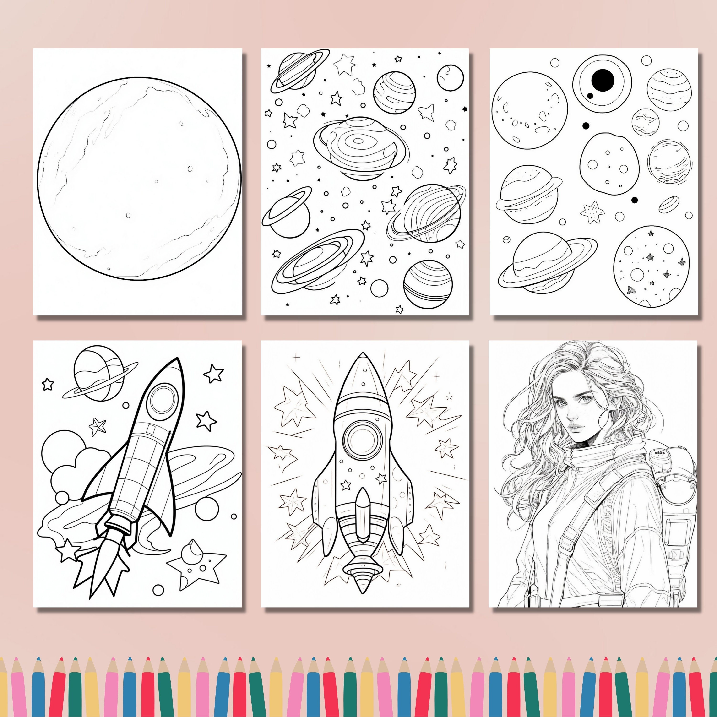 25 Space Coloring Pages for Adults and Kids, Planets Coloring Book ...