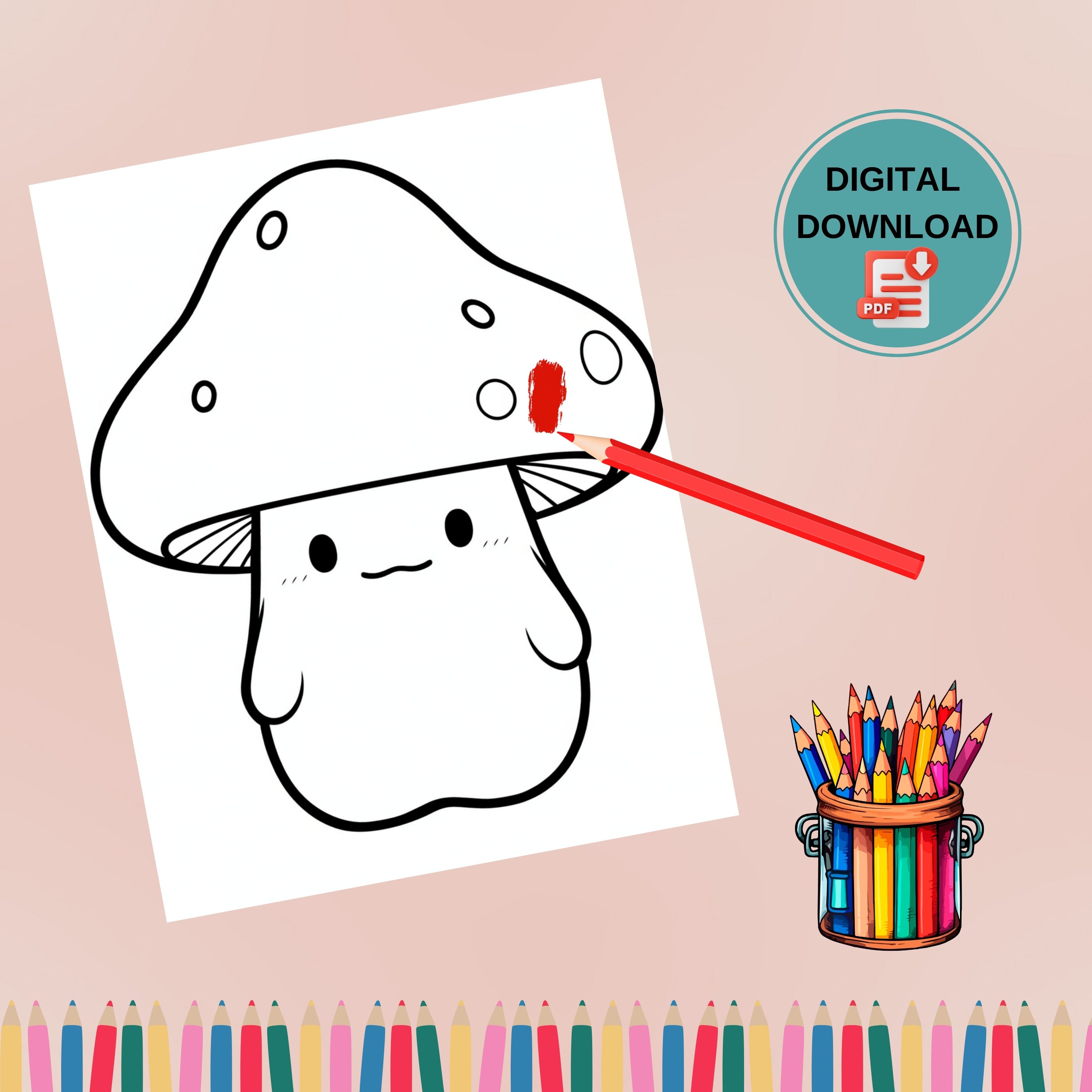 60 Cute Kawaii Mushrooms Coloring Book, Cute Mushrooms Coloring Sheets ...
