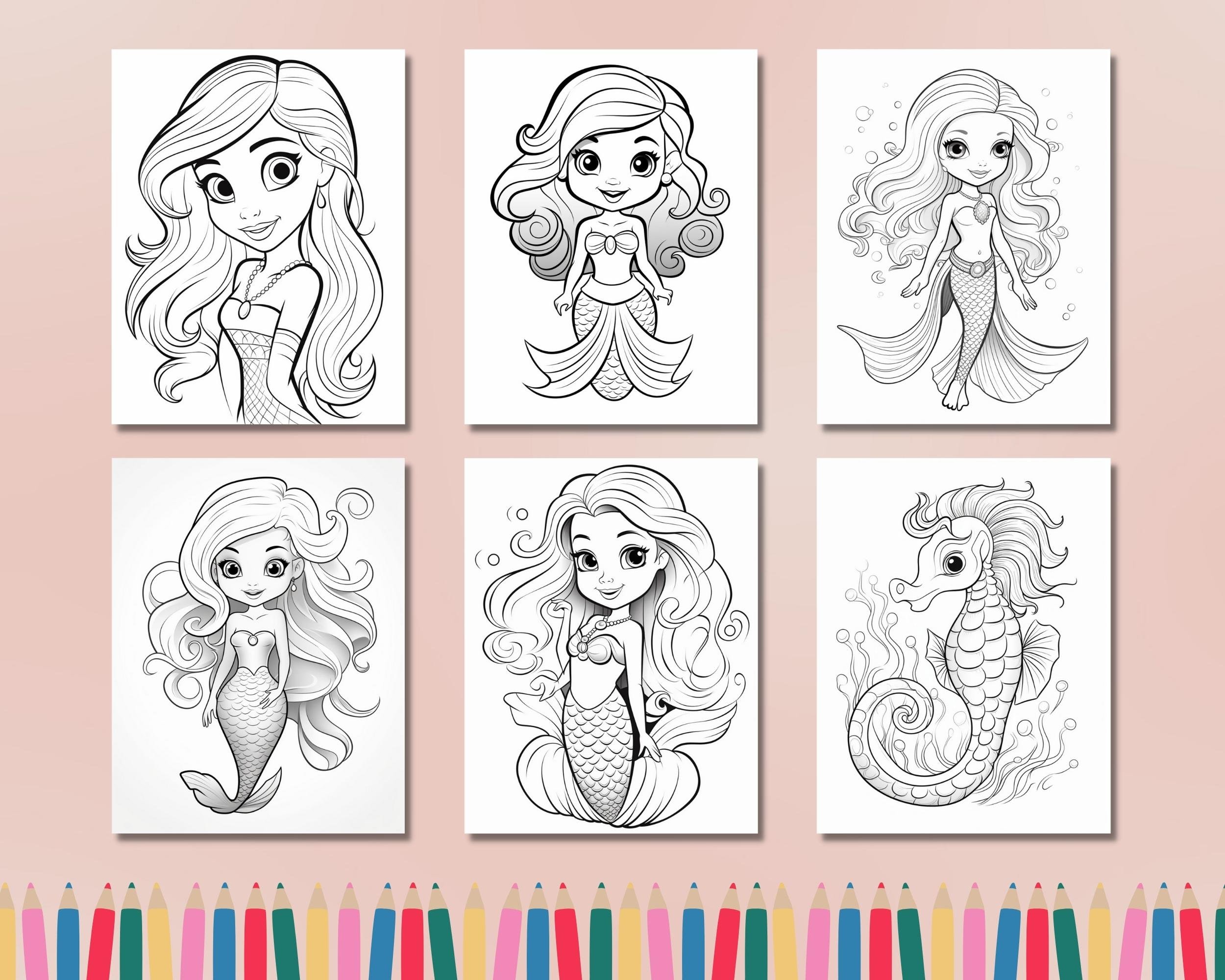 32 Cute Mermaid Coloring Pages Adult and Kids Coloring Book - Etsy