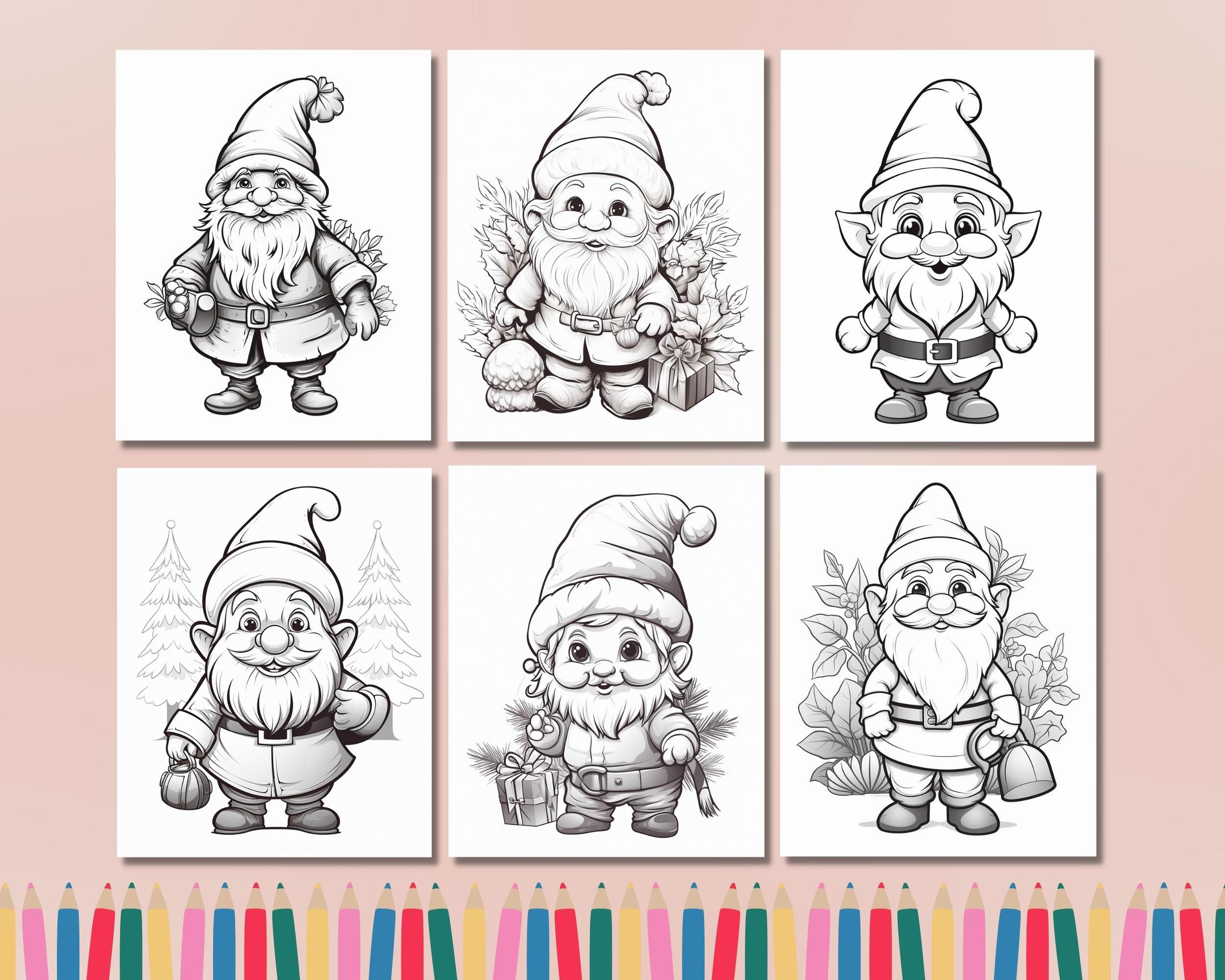 42 Christmas Gnomes Coloring Book Pages, Xmas Noel Gnome Coloring Pages ...