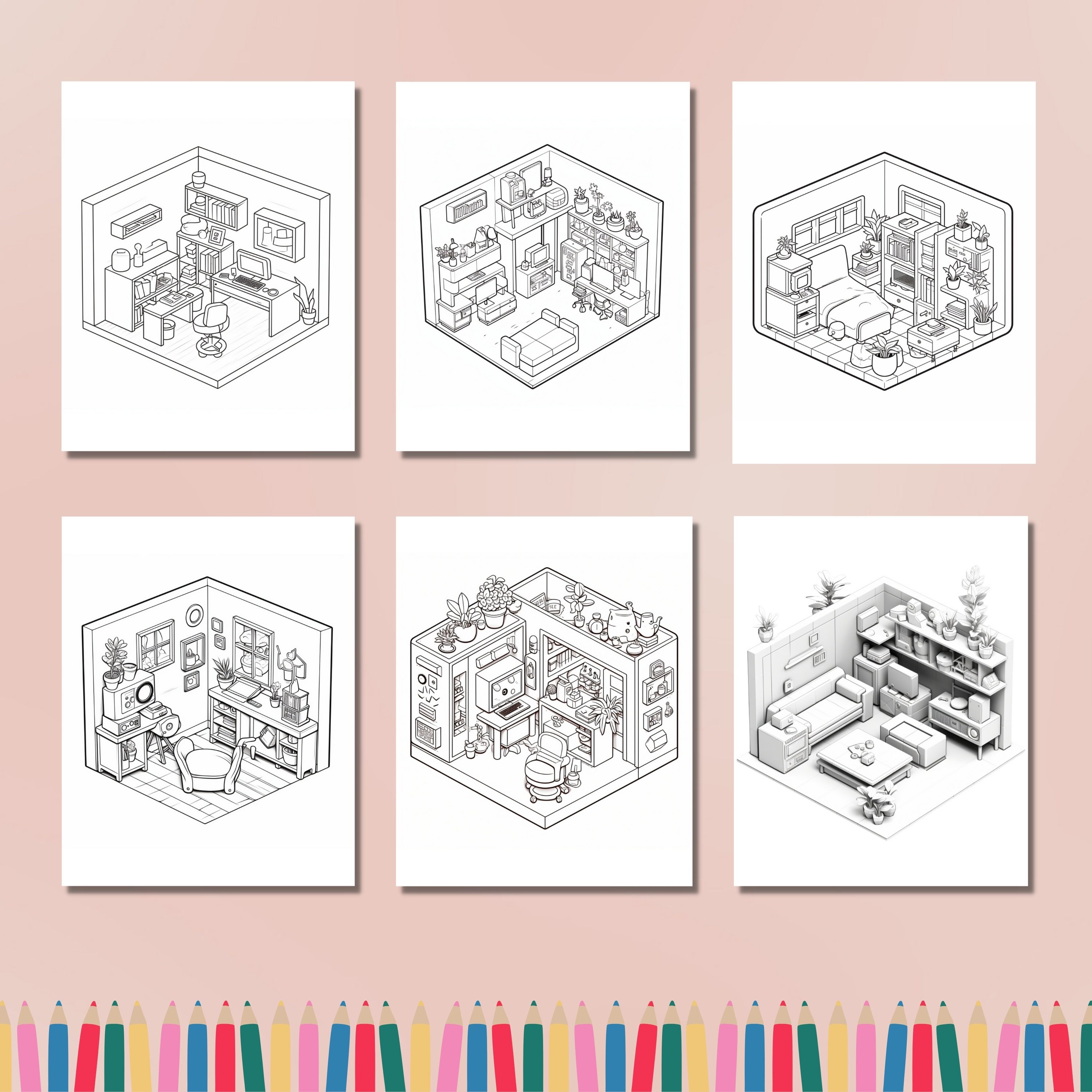 60 Pocket Room Cute Coloring Book for Relaxing, Printable Boho Cozy ...