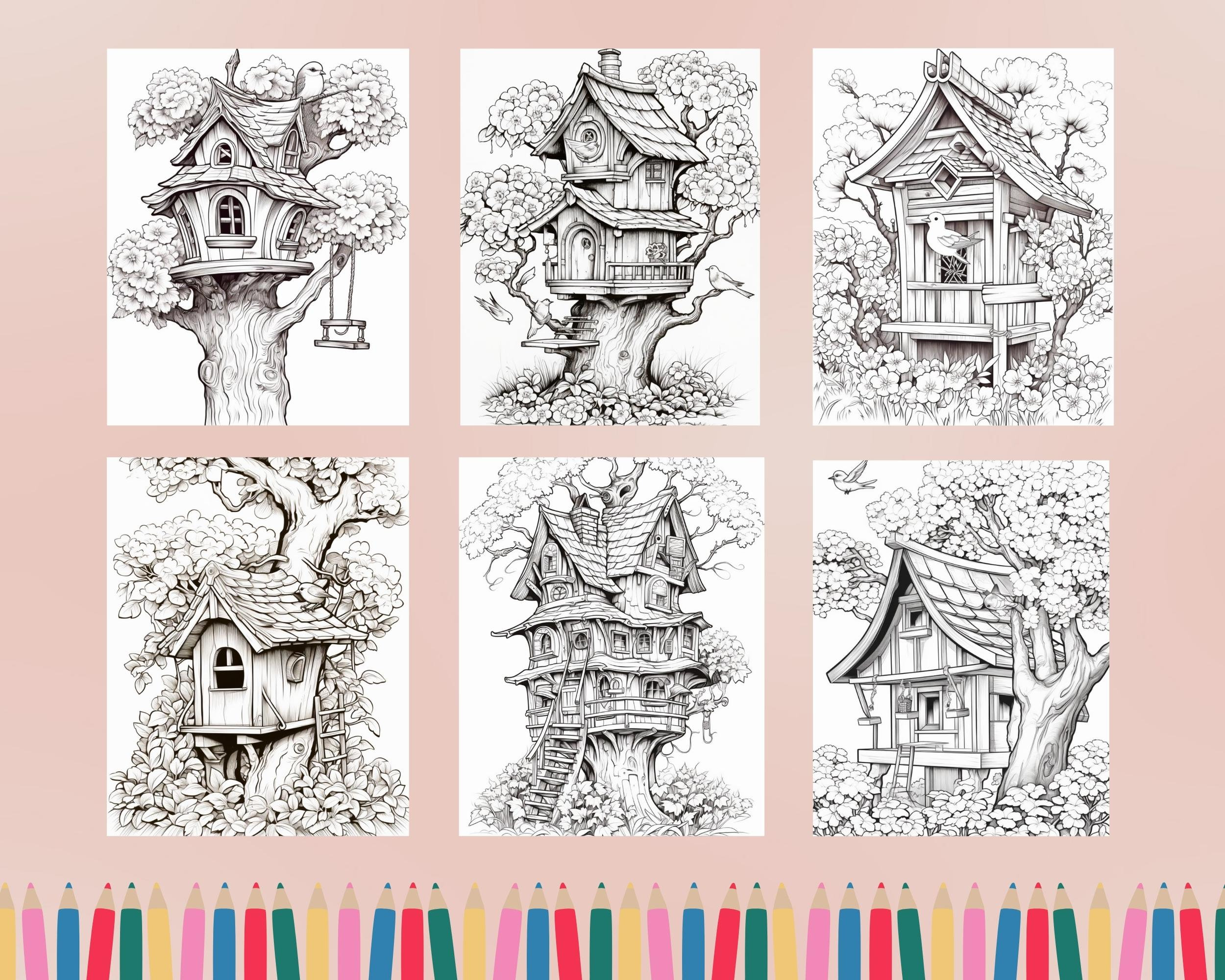 40 Bird-style Fairy Houses Coloring Book Pages Bird Houses Cute ...
