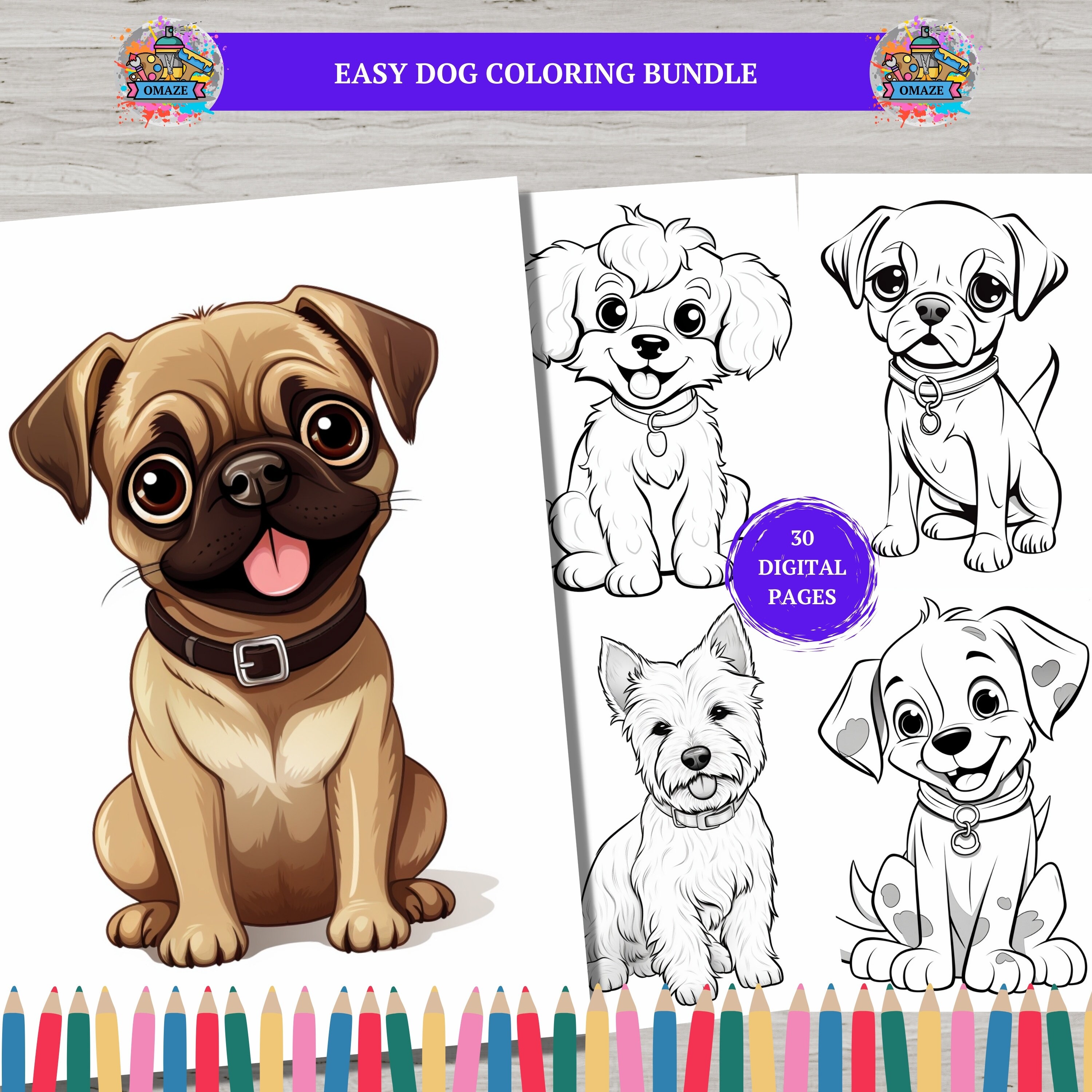30 Easy Dog Coloring Pages for Kids Toddlers Kawaii Animal Preschoolers ...