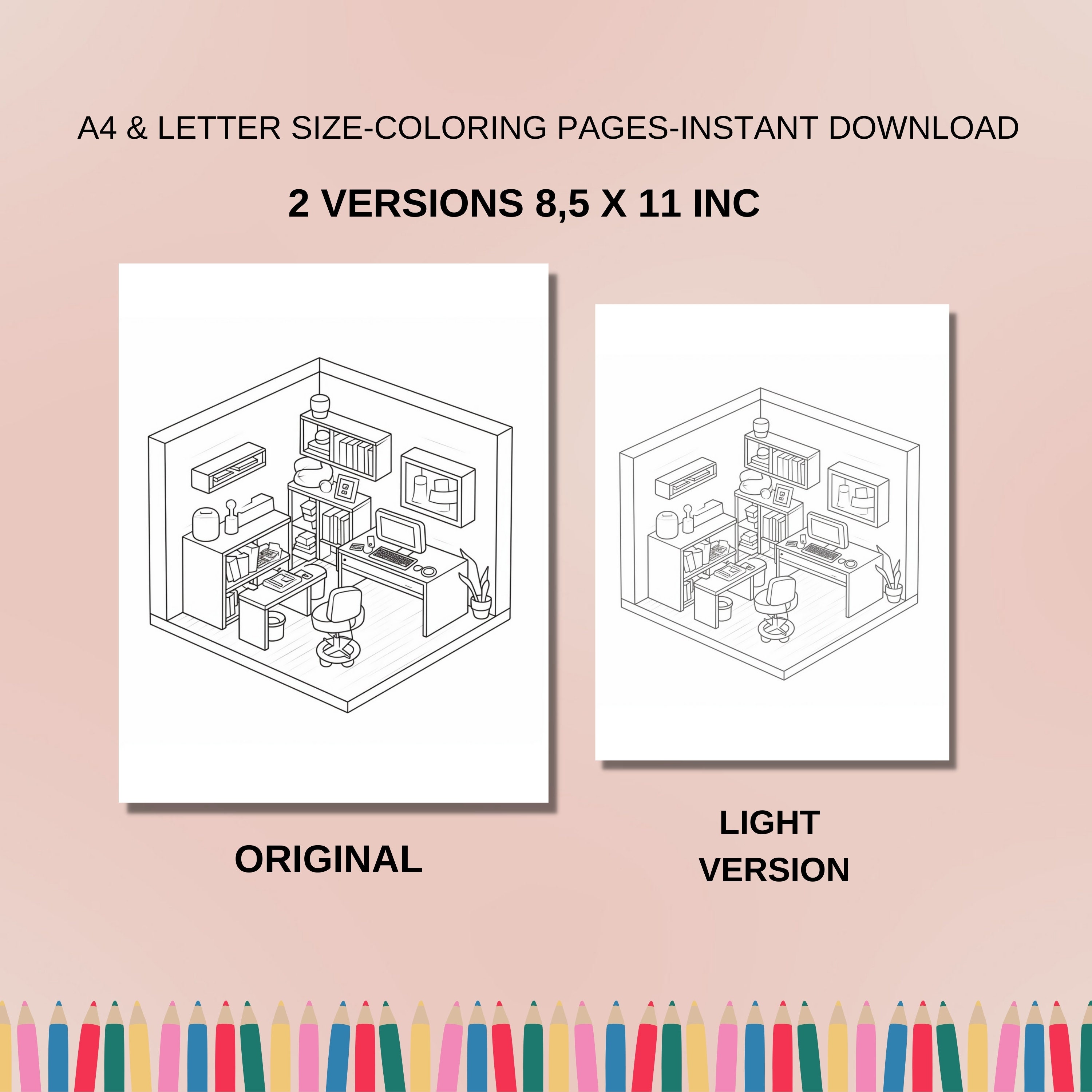 60 Pocket Room Cute Coloring Book for Relaxing, Printable Boho Cozy ...