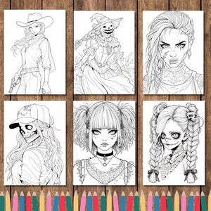 50 Anime Halloween Girls Coloring Book Page Manga Fantasy Halloween ...