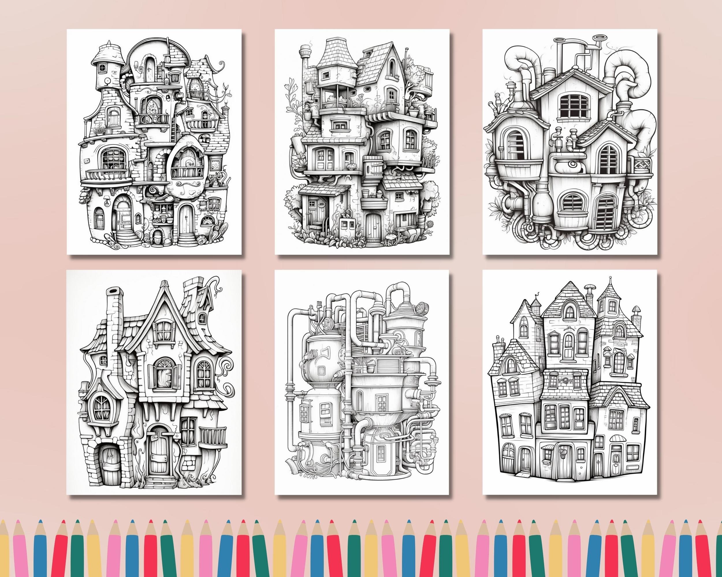 50 Doodle House Coloring Pages Unique Architectural Coloring - Etsy
