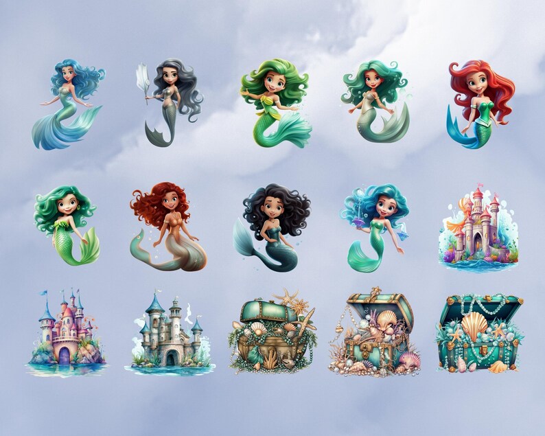 30 Mermaid Clipart Bundle Watercolor Cute Mermaid Clipart - Etsy