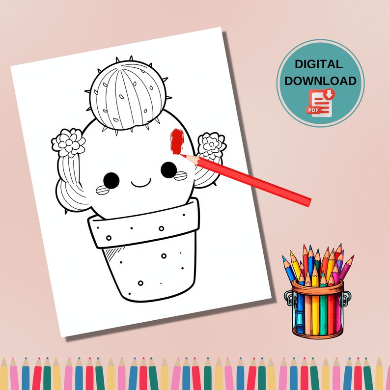 50 Kawaii Cactus Coloring Pages Cute Cactus and Plants Cute Coloring ...