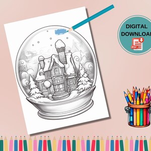 65 Christmas Snow Globes Coloring Book, Printable Xmas Coloring Pages ...