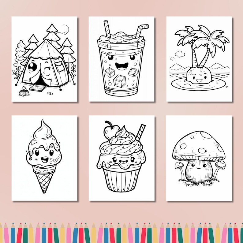 100 Summer Kawaii Coloring Book Pages, Cute Coloring Pages, Anime ...