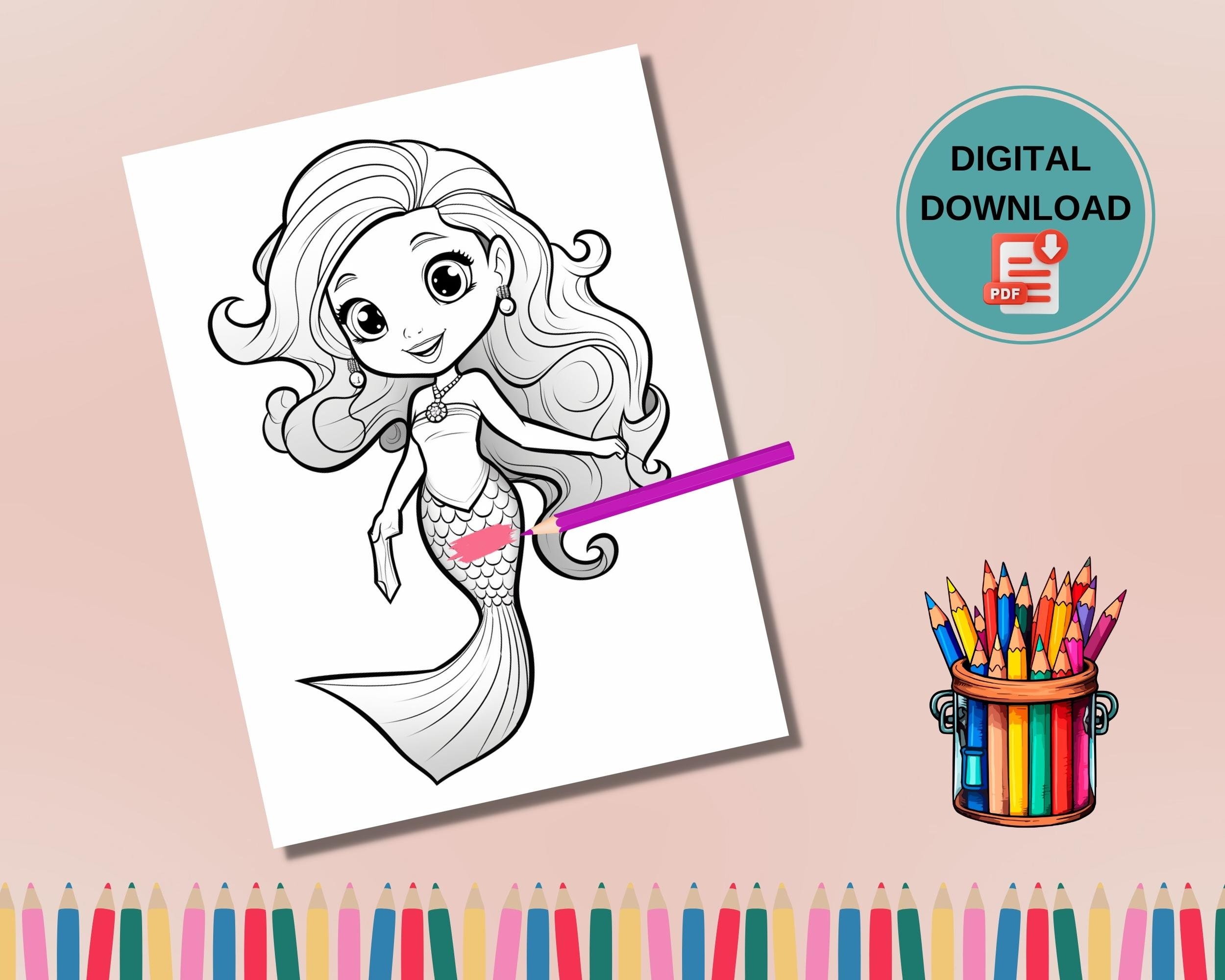32 Cute Mermaid Coloring Pages - Adult and Kids Coloring Book, Mermaid ...