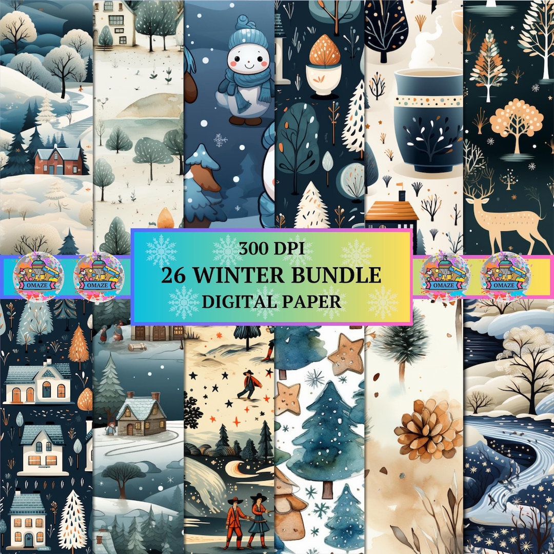 26 Printable Winter Digital Paper, Winter Wonderland Ephemera, Fantasy ...