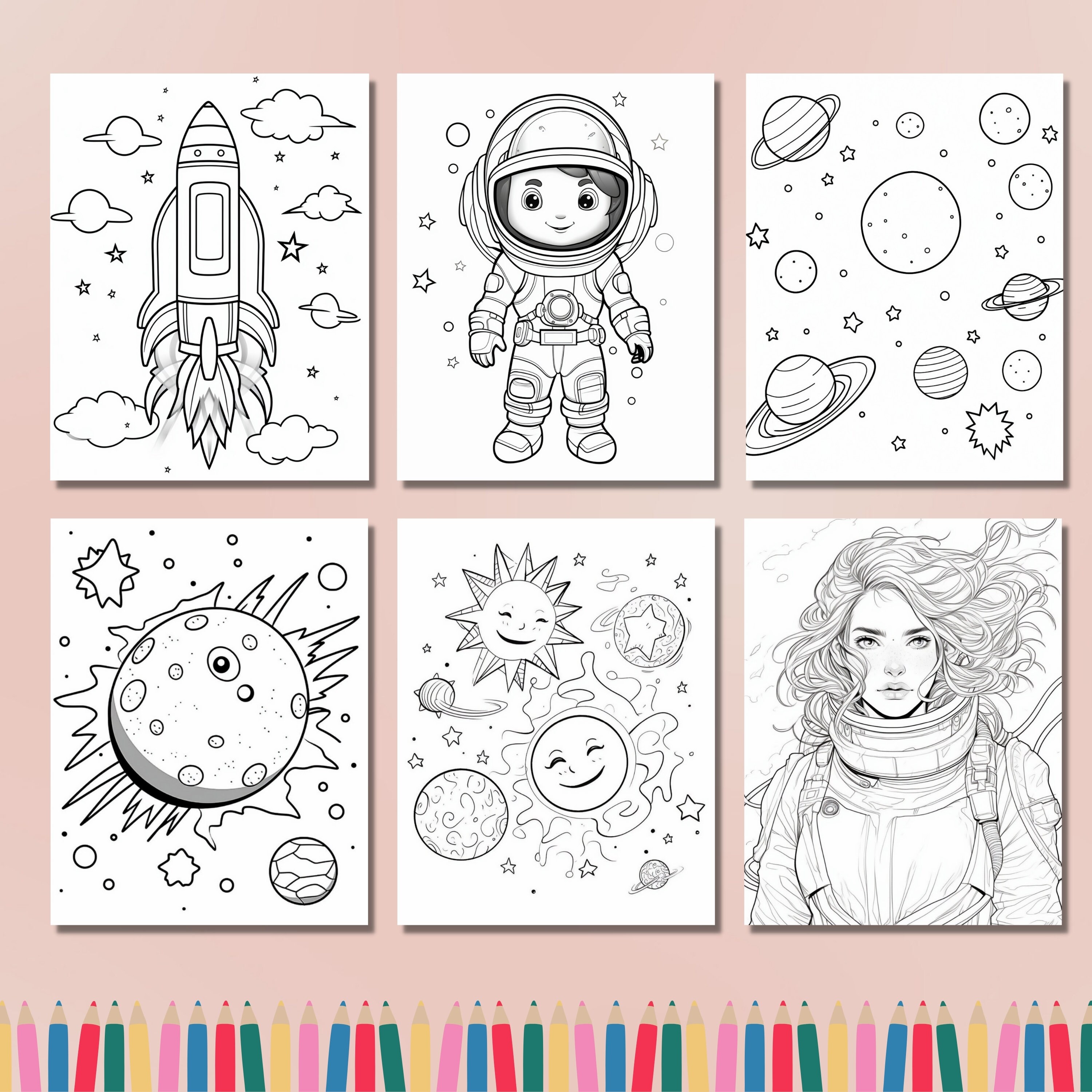 25 Space Coloring Pages for Adults and Kids, Planets Coloring Book ...