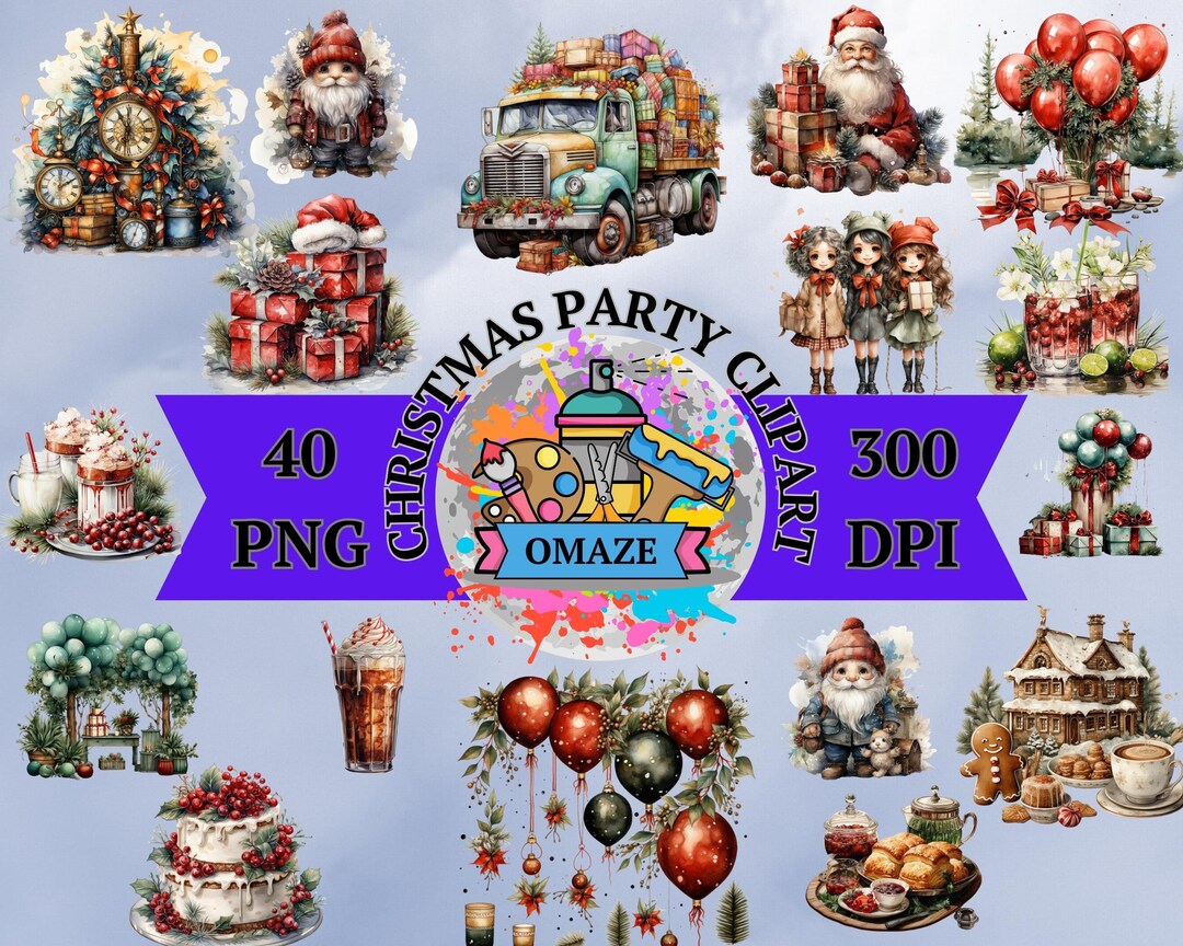 40 PNG Watercolour Party Christmas Clipart, Christmas Folk Art ...