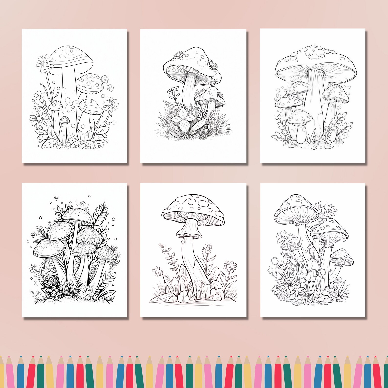 35 Blooming Mushrooms Coloring Book Pages, Fantasy Floral, Mushroom ...