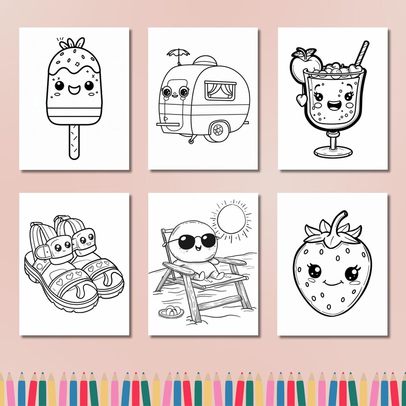 100 Summer Kawaii Coloring Book Pages, Cute Coloring Pages, Anime ...