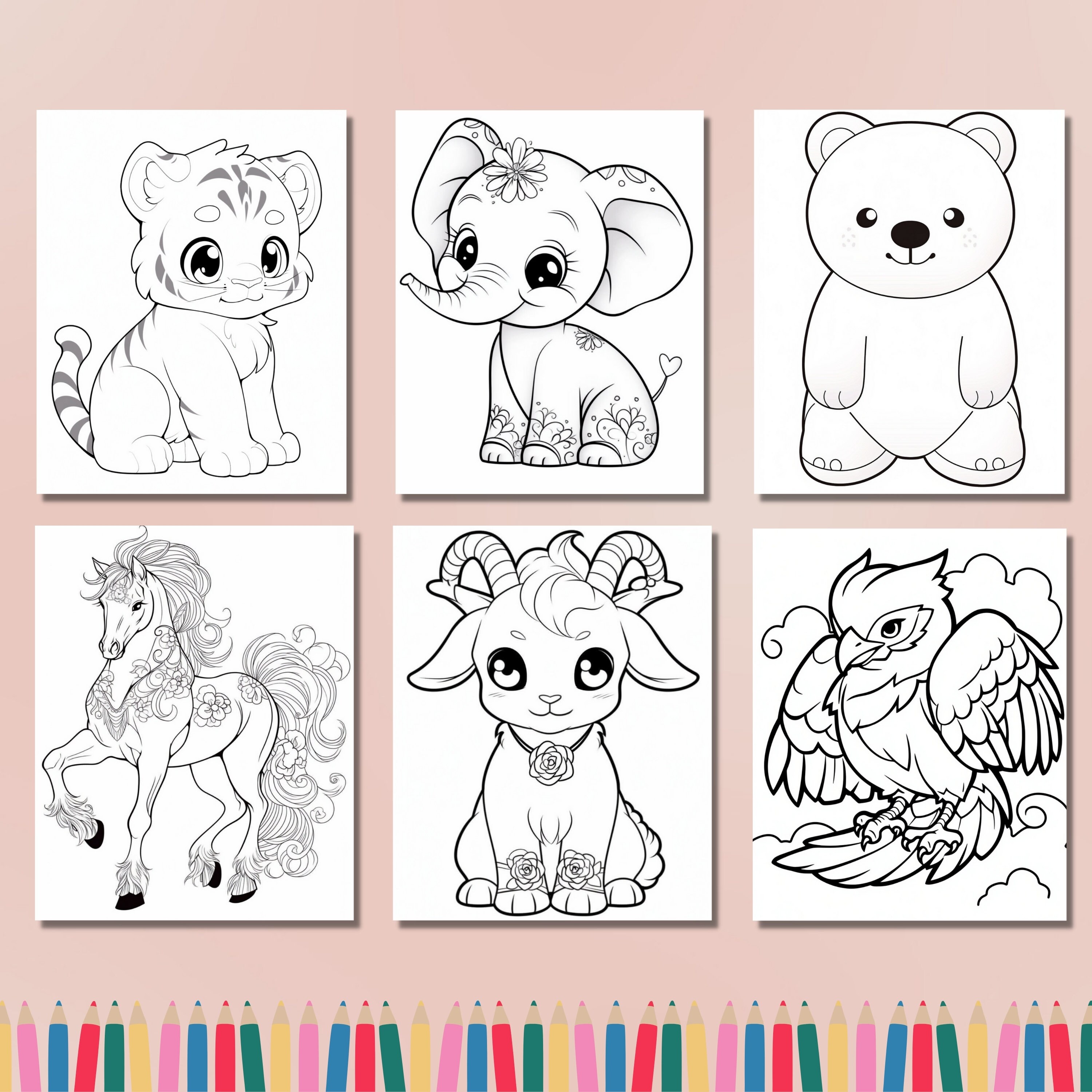 70 Kawaii Cute Animals Coloring Page Kawaii Cat Coloring - Etsy