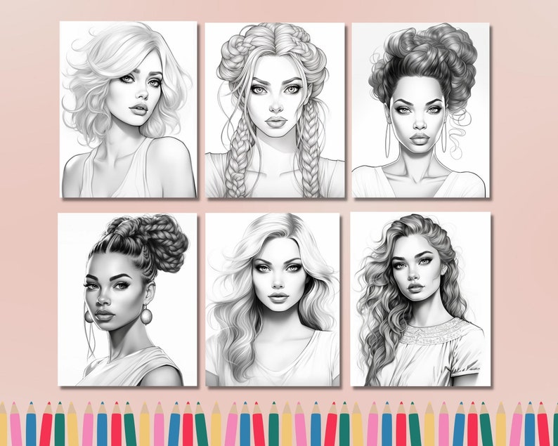 40 Beautiful Women Coloring Page, Hair, Flowers Coloring Page Book ...