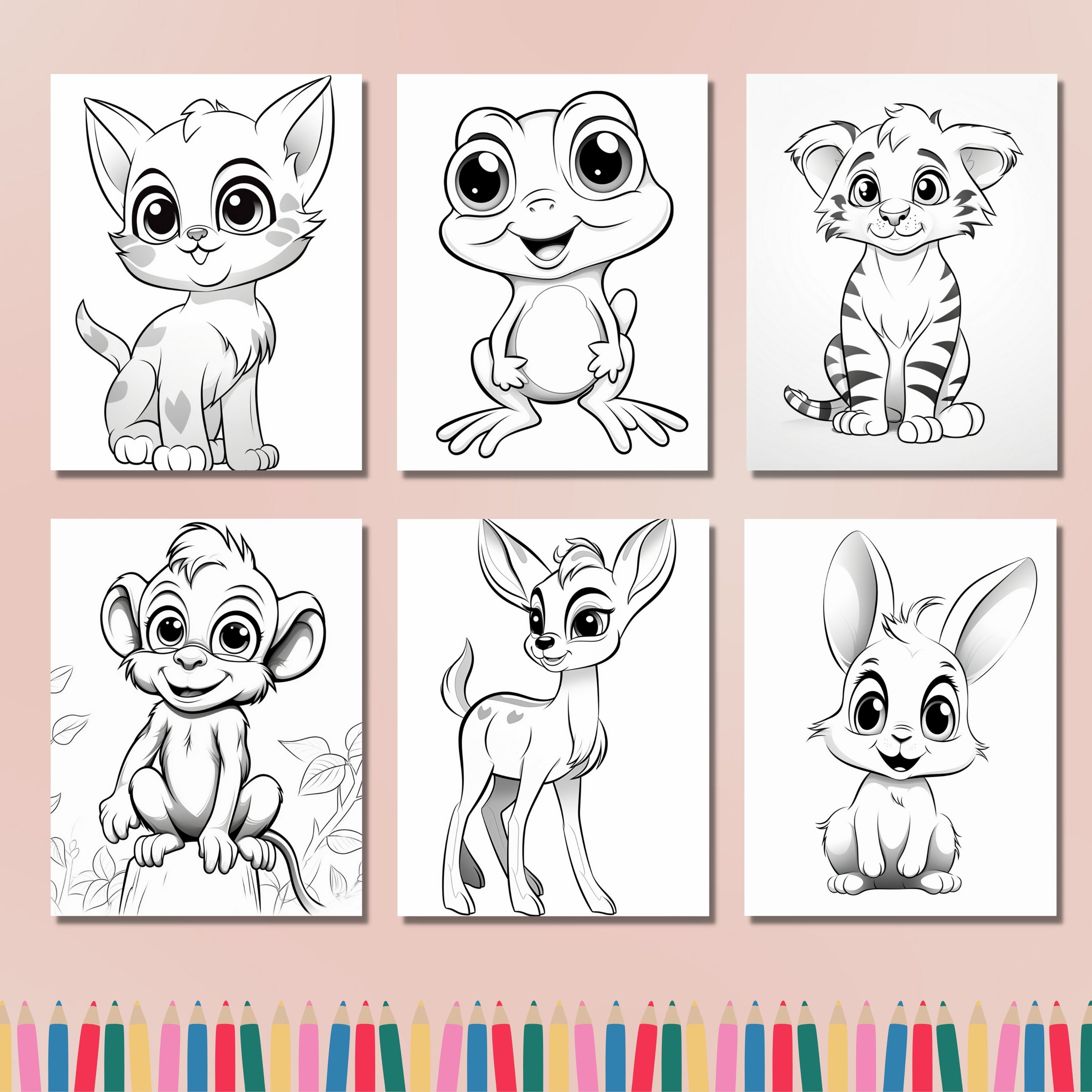 65 Easy Animal Coloring Pages for Kids Toddlers Kawaii Animal ...