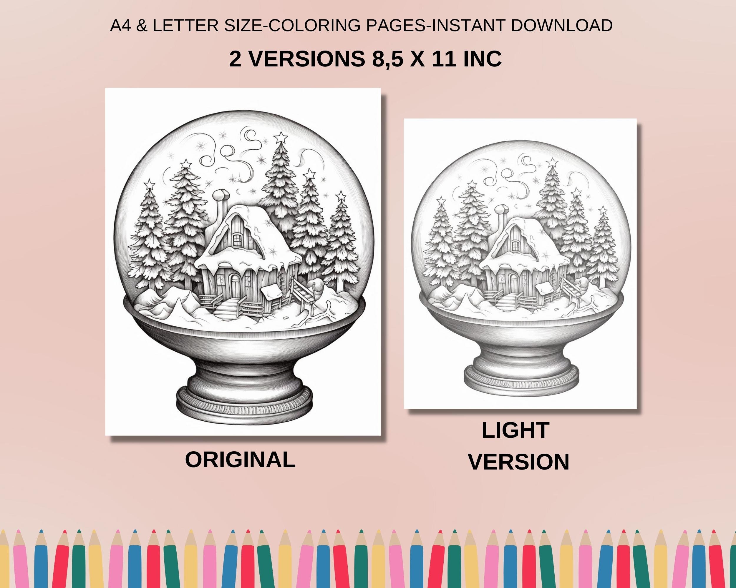 65 Christmas Snow Globes Coloring Book, Printable Xmas Coloring Pages ...