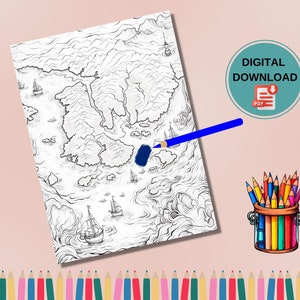 55 Fantasy Map Coloring Pages Adult and Kids Coloring Book, Fantasy ...