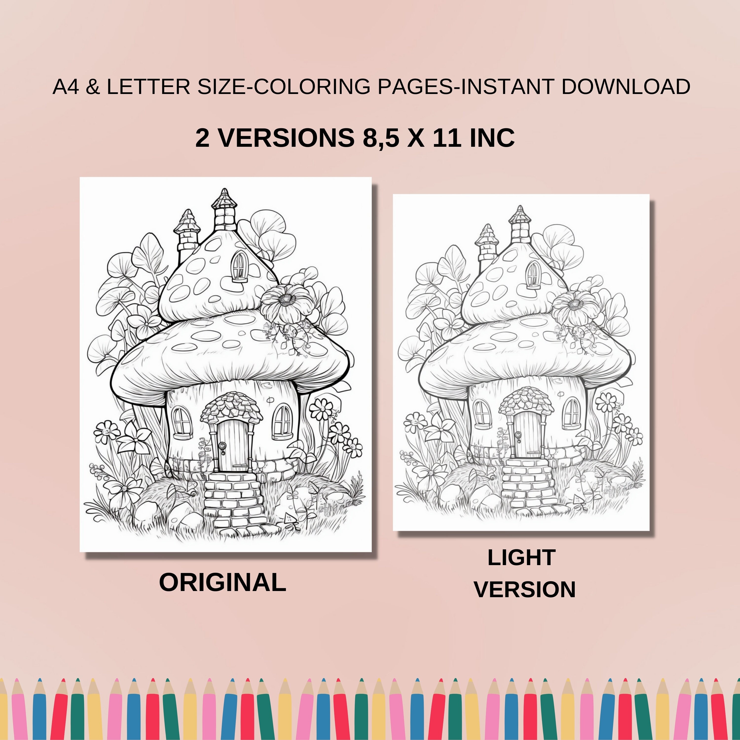 30 Mushroom Houses Coloring Page , Blooming Mushrooms, Coloring Book ...