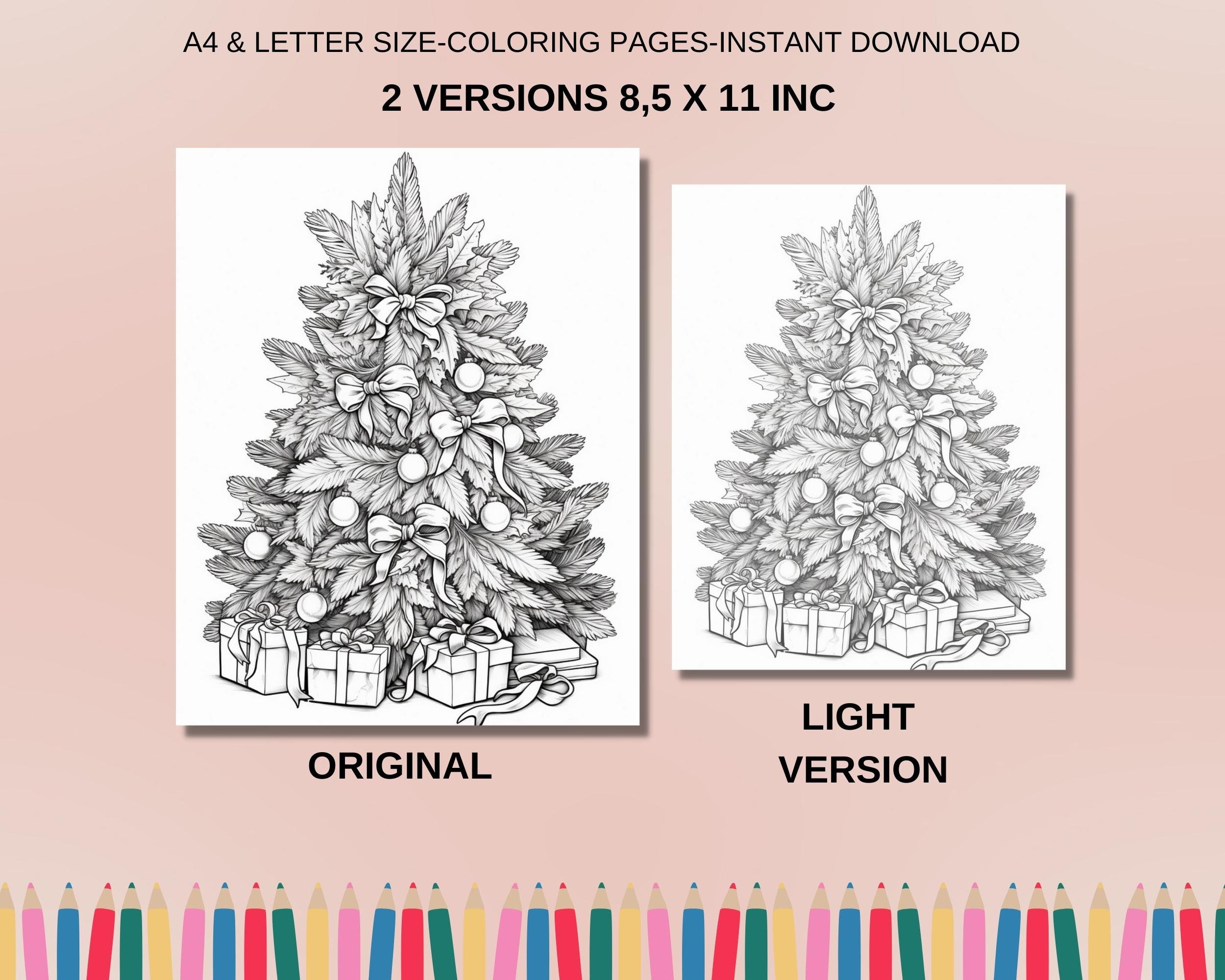 52 Christmas Tree Coloring Book, Printable Xmas Noel Holiday Coloring ...