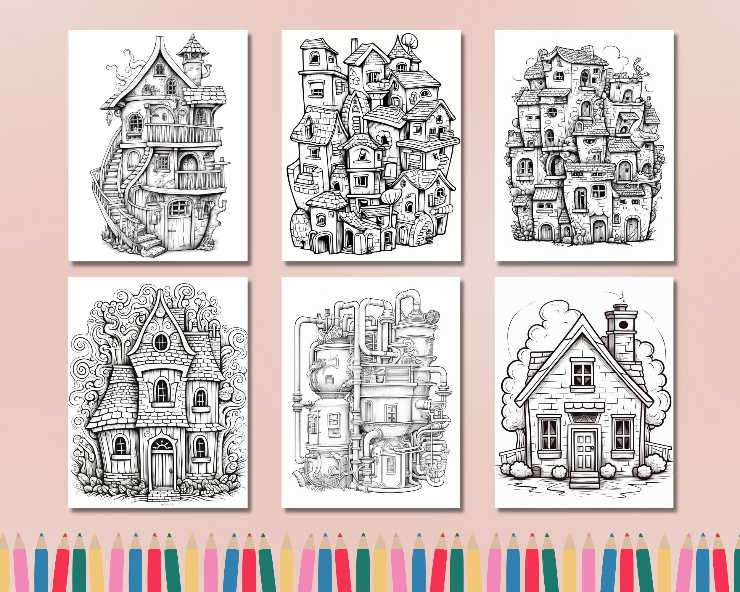 50 Doodle House Coloring Pages Unique Architectural Coloring - Etsy