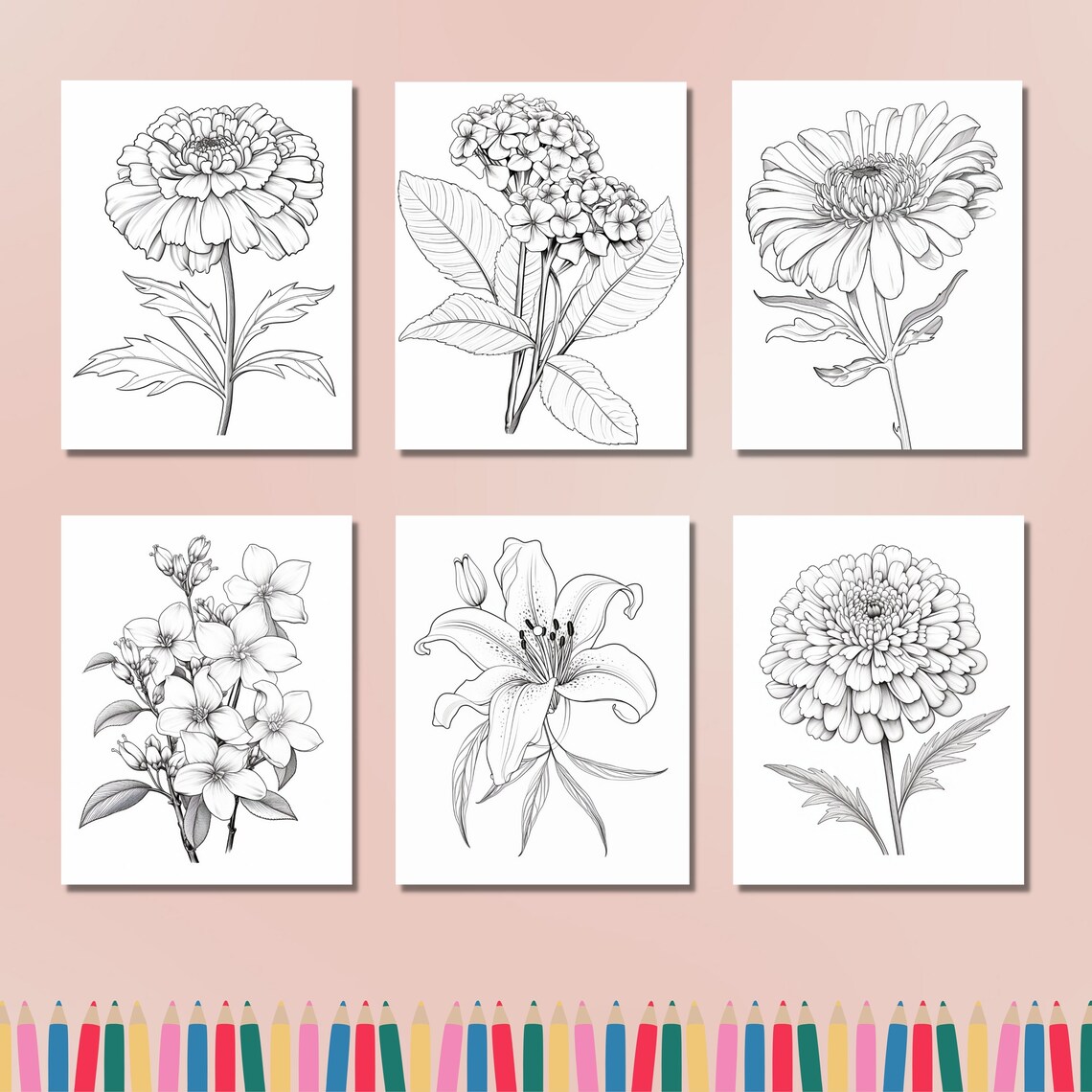 100 Botanical Flowers Coloring Book Pages, Blooming, Adults and Kids ...