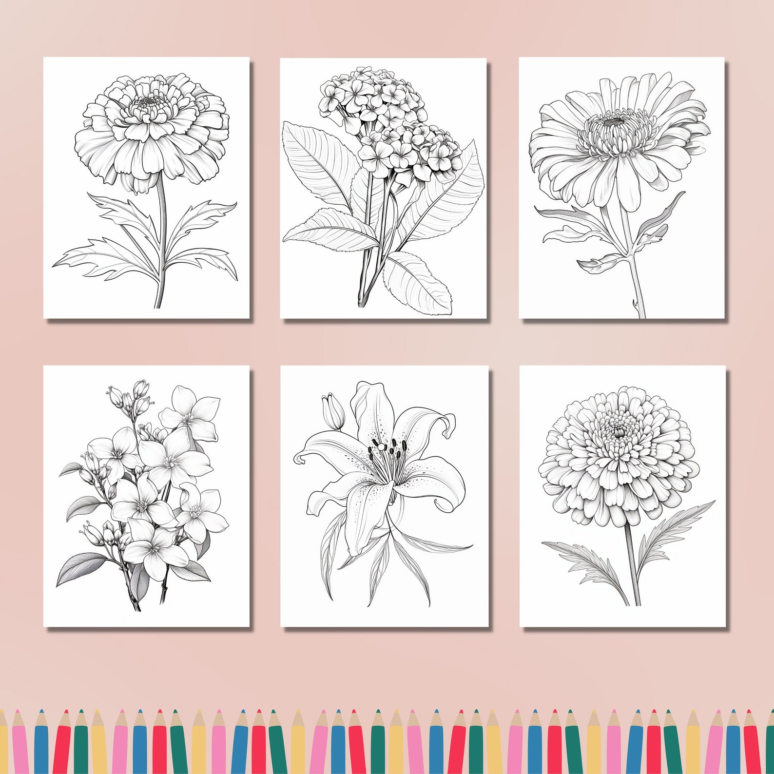 100 Botanical Flowers Coloring Book Pages, Blooming, Adults and Kids ...
