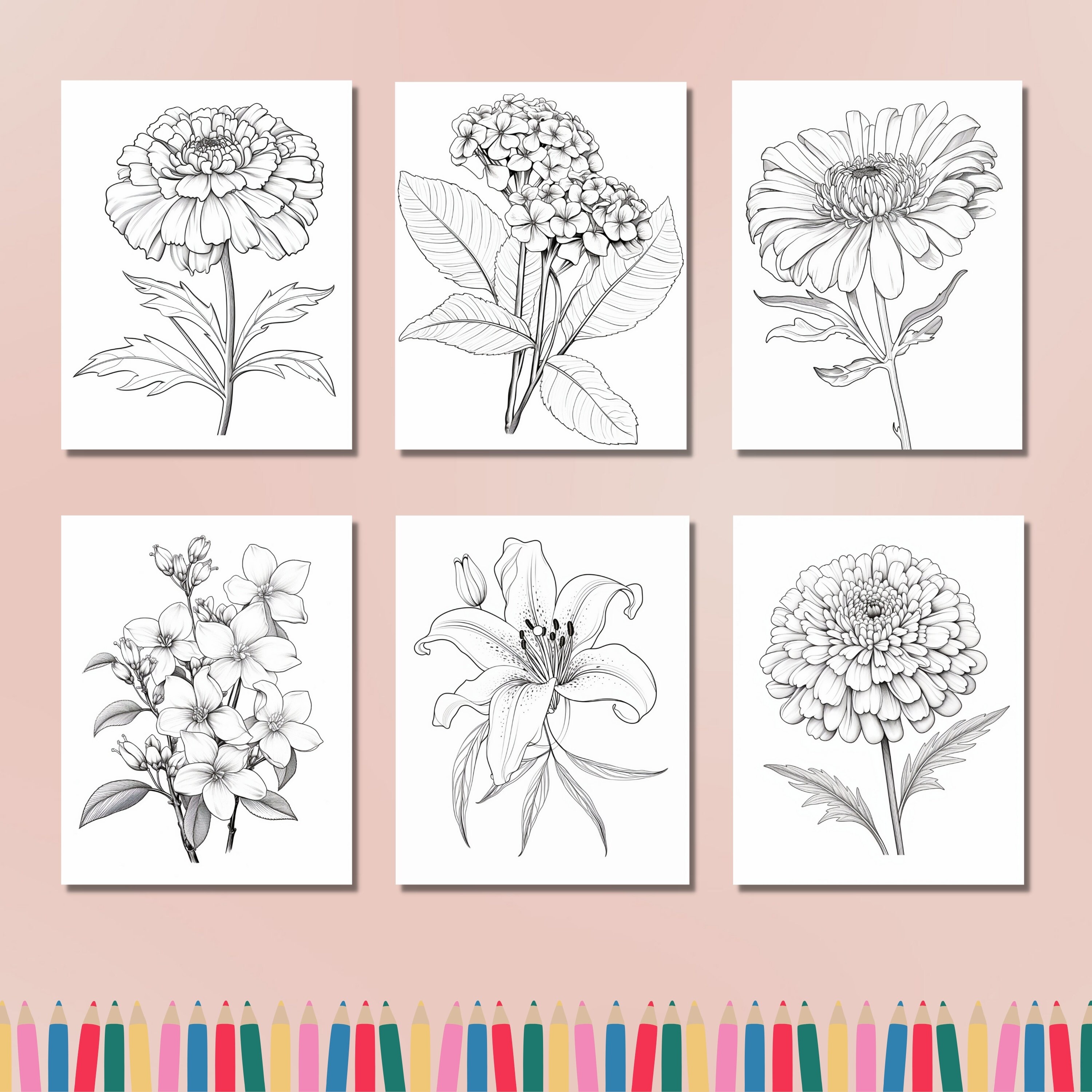 100 Botanical Flowers Coloring Book Pages, Blooming, Adults and Kids ...