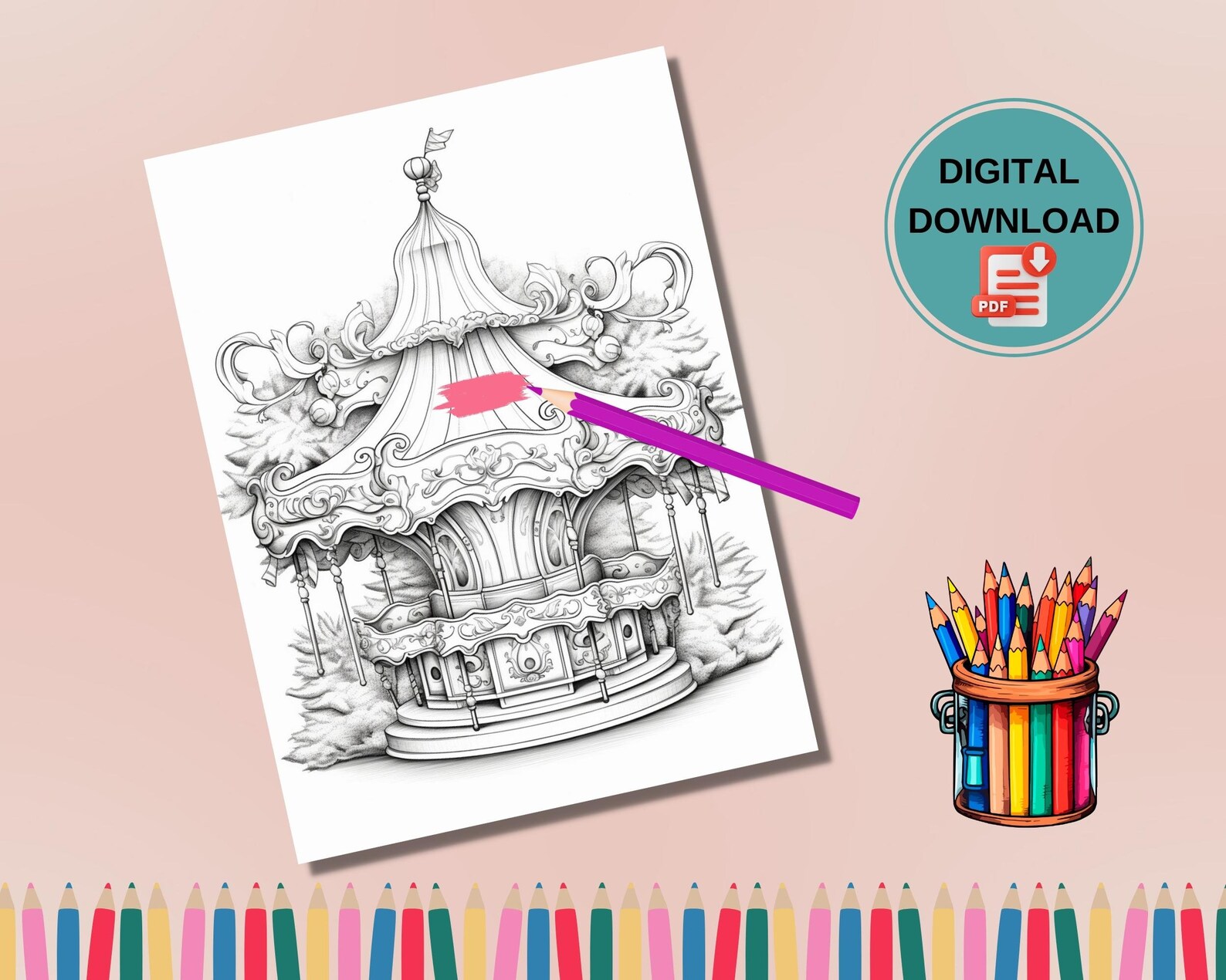 50 Bloming Carousel Coloring Book Pages Carousel Horse Coloring Sheets ...