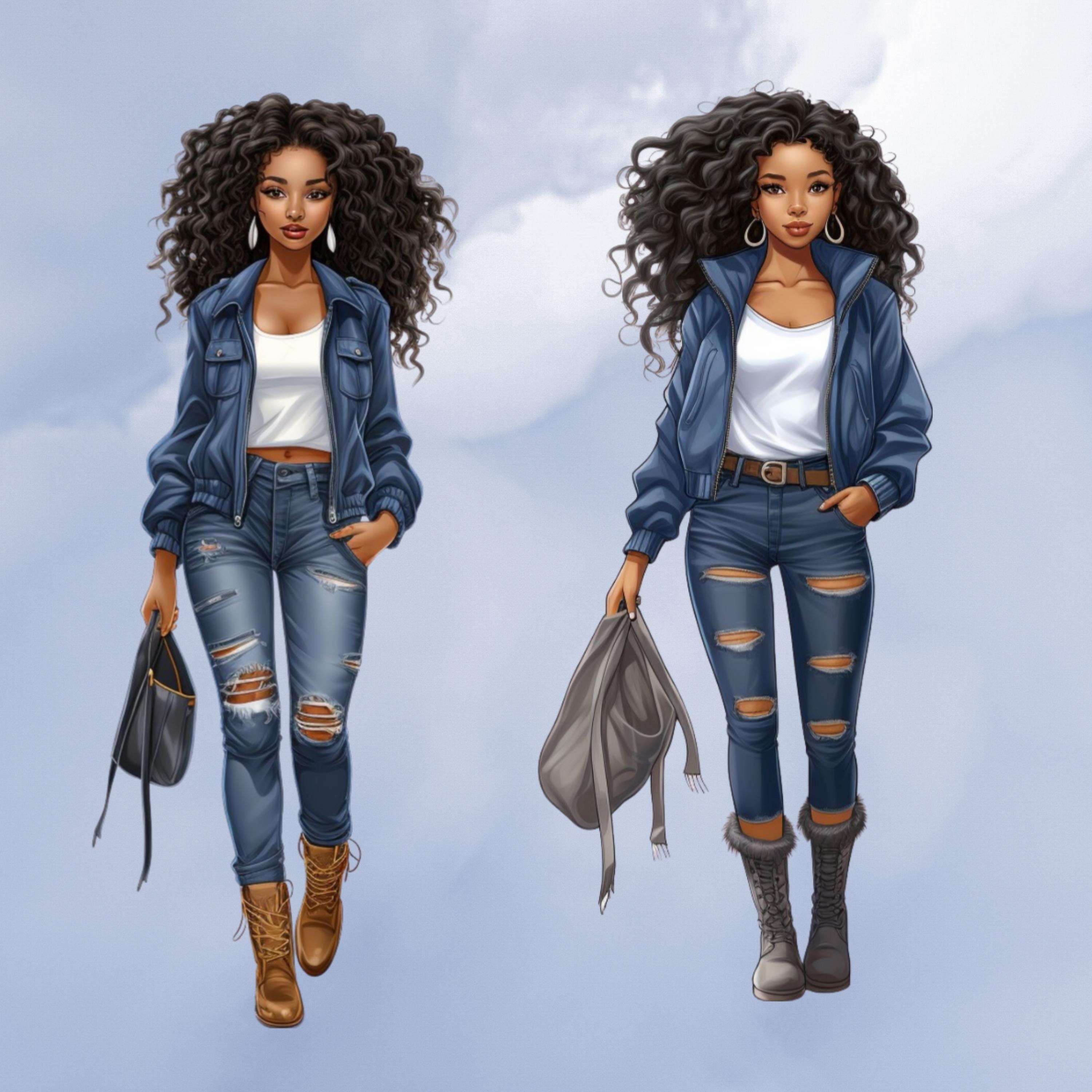 43 Denim Girl Clipart, Jeans Girl ,curvy Denim Girl Clipart, Fashion ...