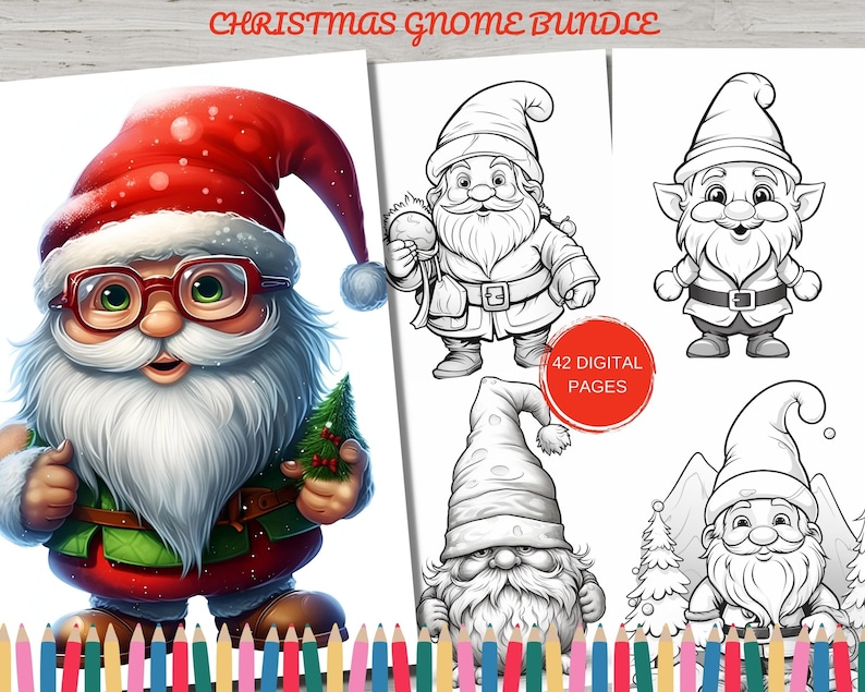 42 Christmas Gnomes Coloring Book Pages, Xmas Noel Gnome Coloring Pages ...